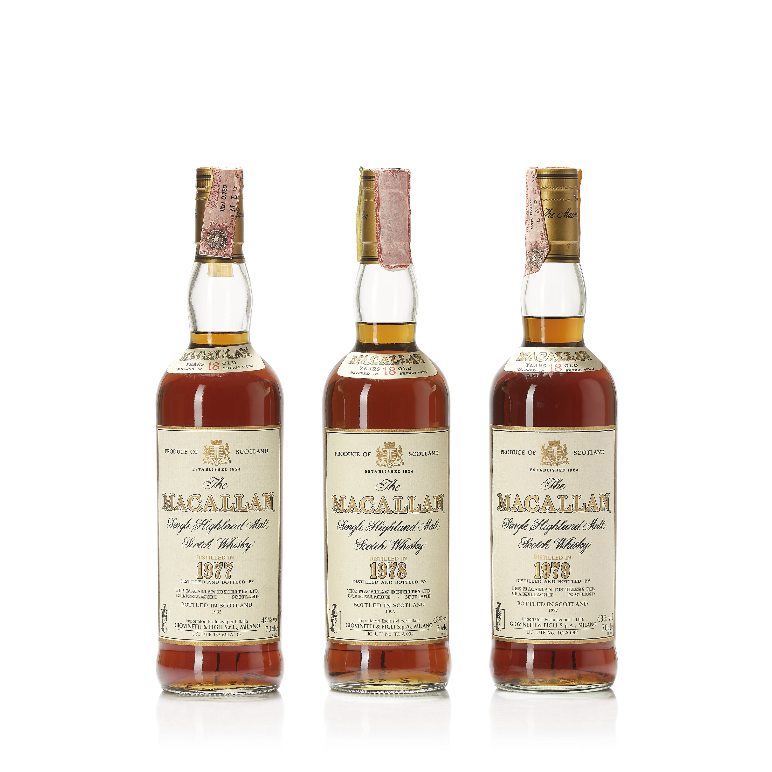 The Macallan 18 Year Old 1979, 43% vol, distilled in 1979 and bottled in 1997, Italian import ...