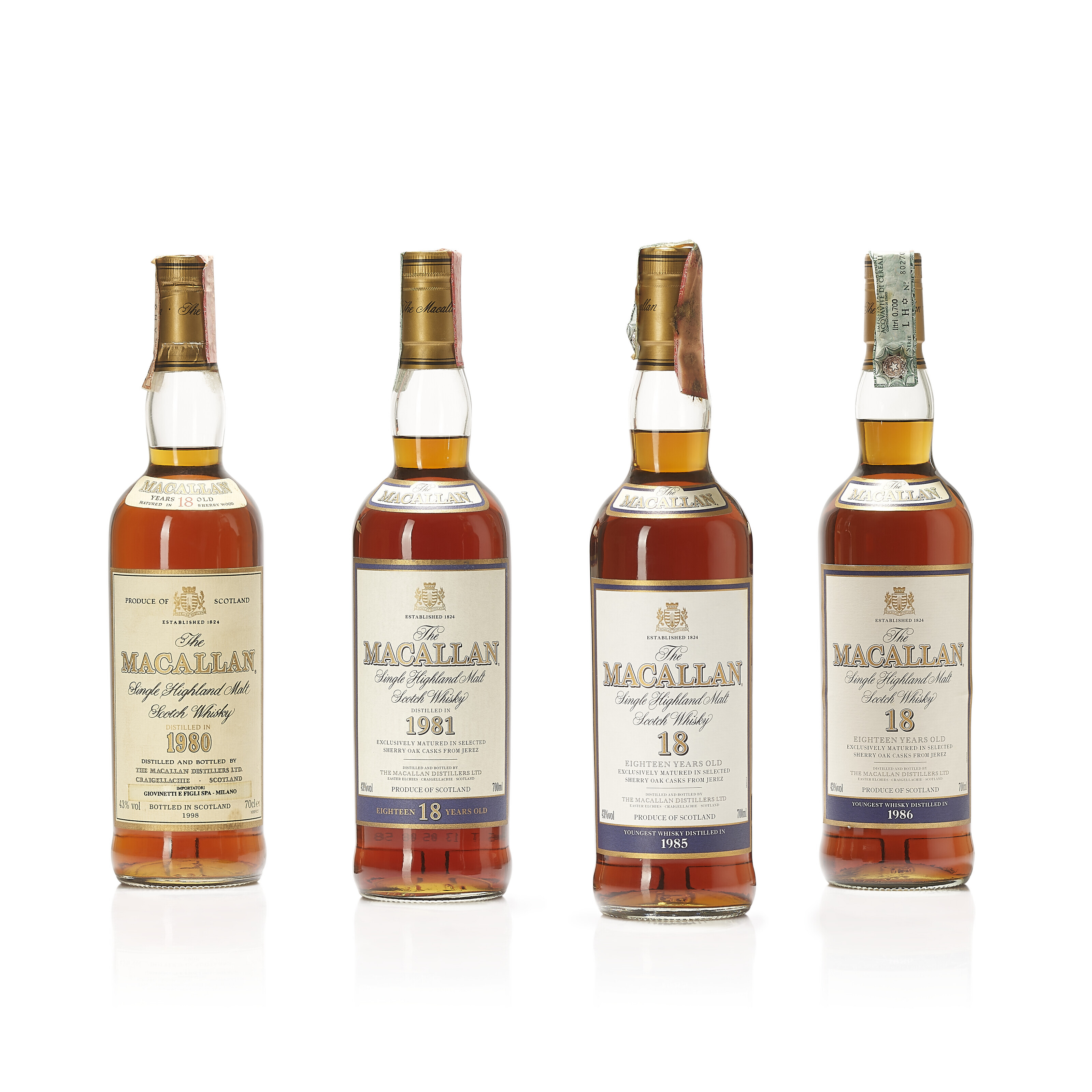 The Macallan 18 Year Old 1981, 43% vol, Italian import slip on top of capsulePlease note this ...