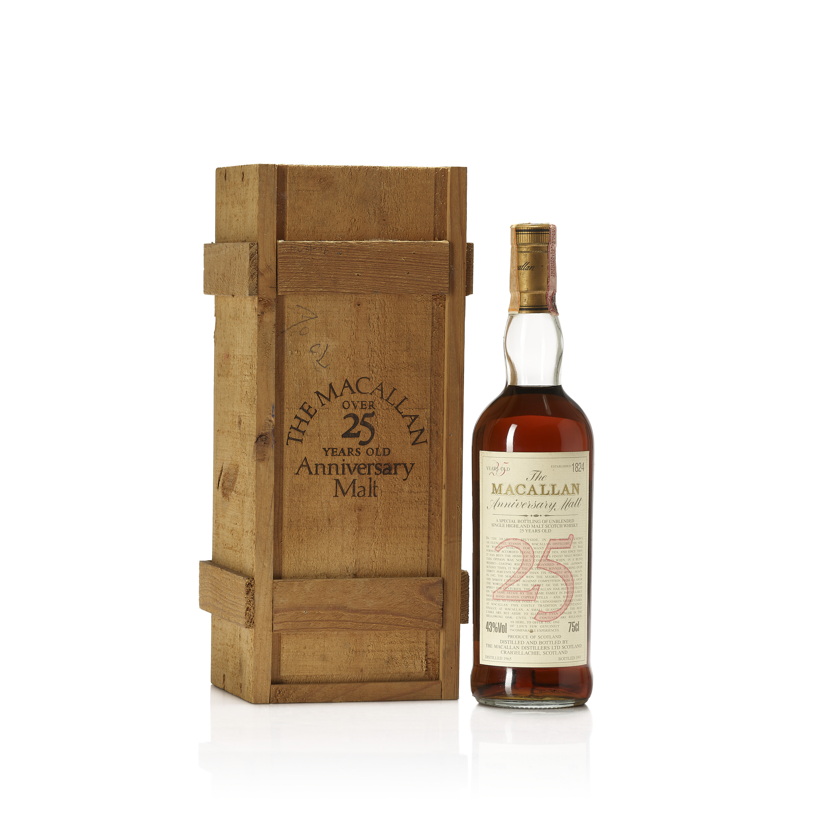 The Macallan 25 Year Old Anniversary Malt 1965, u. bn, 43% vol, distilled in 1965 and bottled in ...