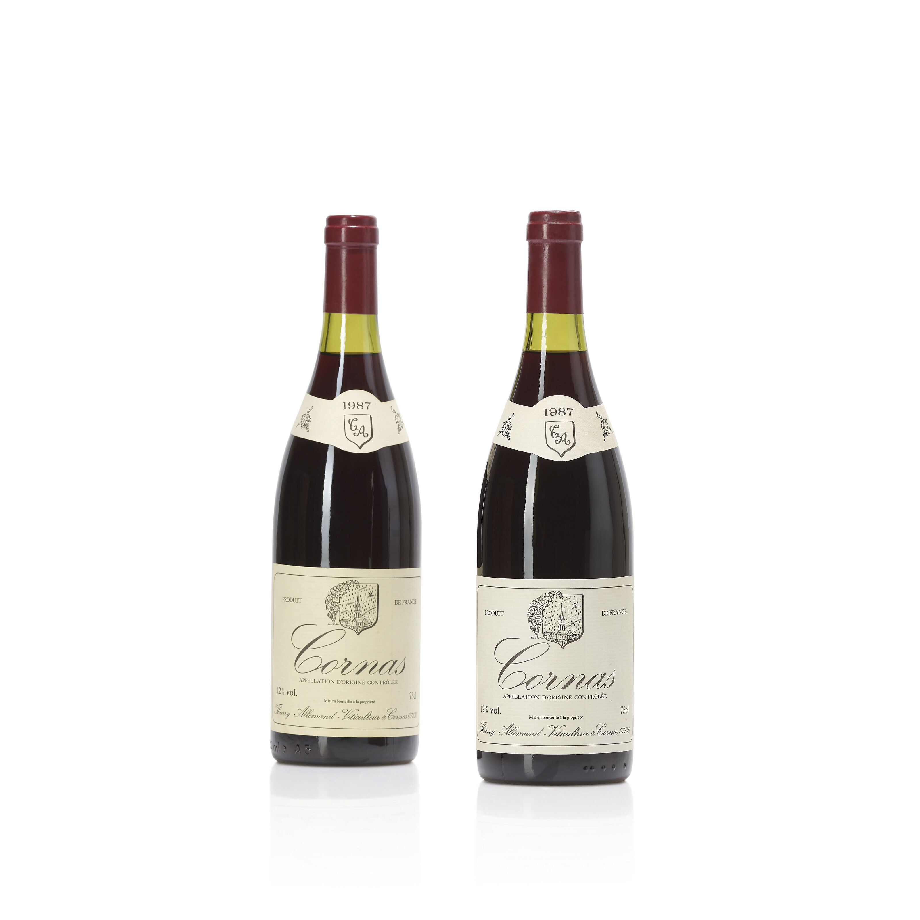 Thierry Allemand, Cornas 1987, Slightly stained labels of which 1 very ...