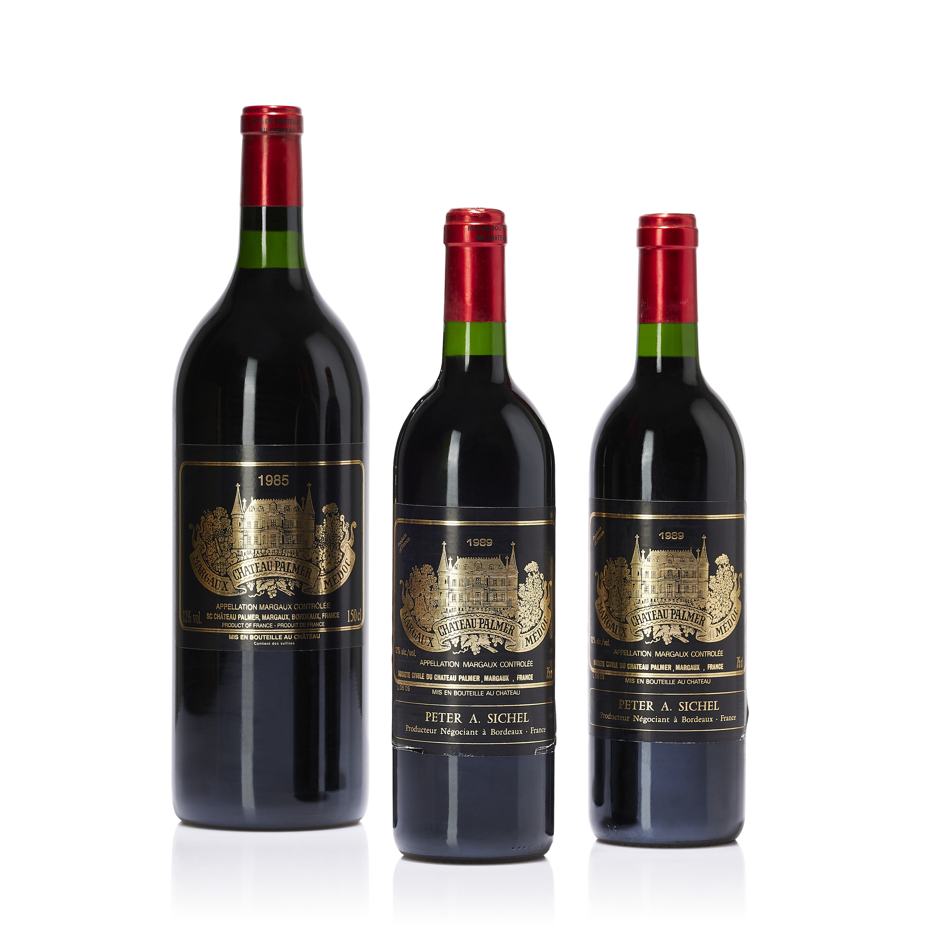 1985 & 1989 Château Palmer, 1985Very slightly scuffed capsule magnum (1 ...