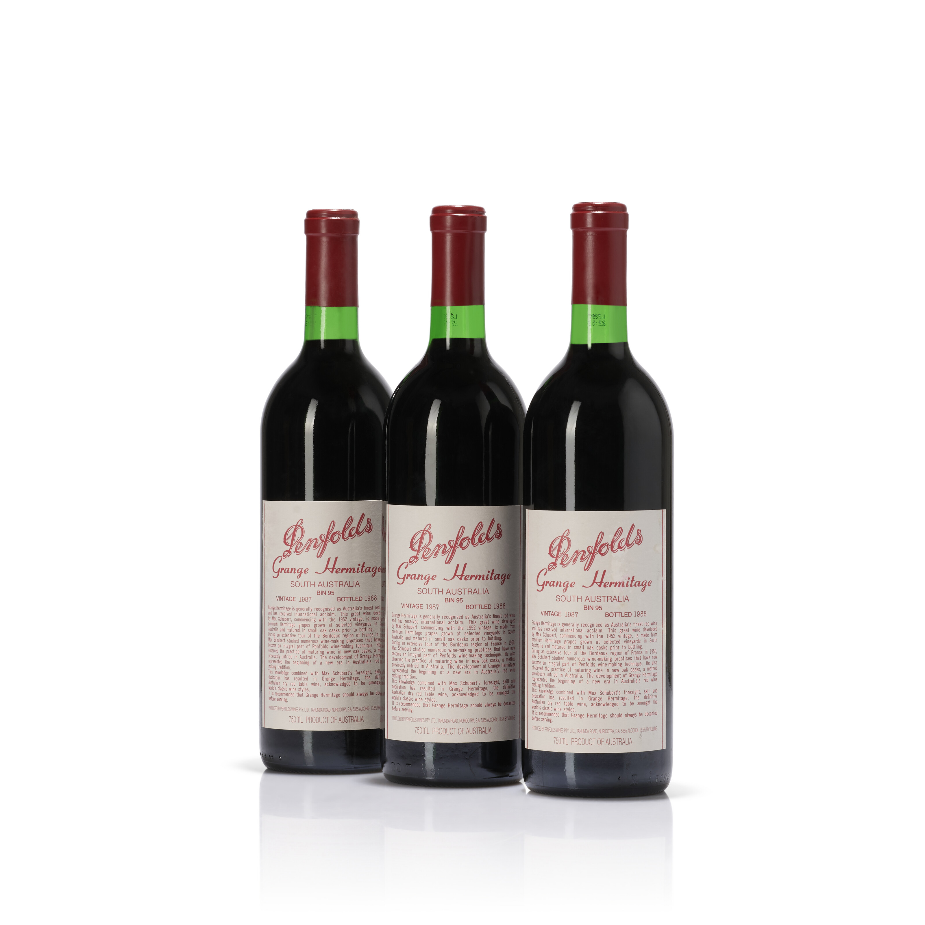 Penfolds, Grange 1987, 2 slightly stained labels, US import back labels ...