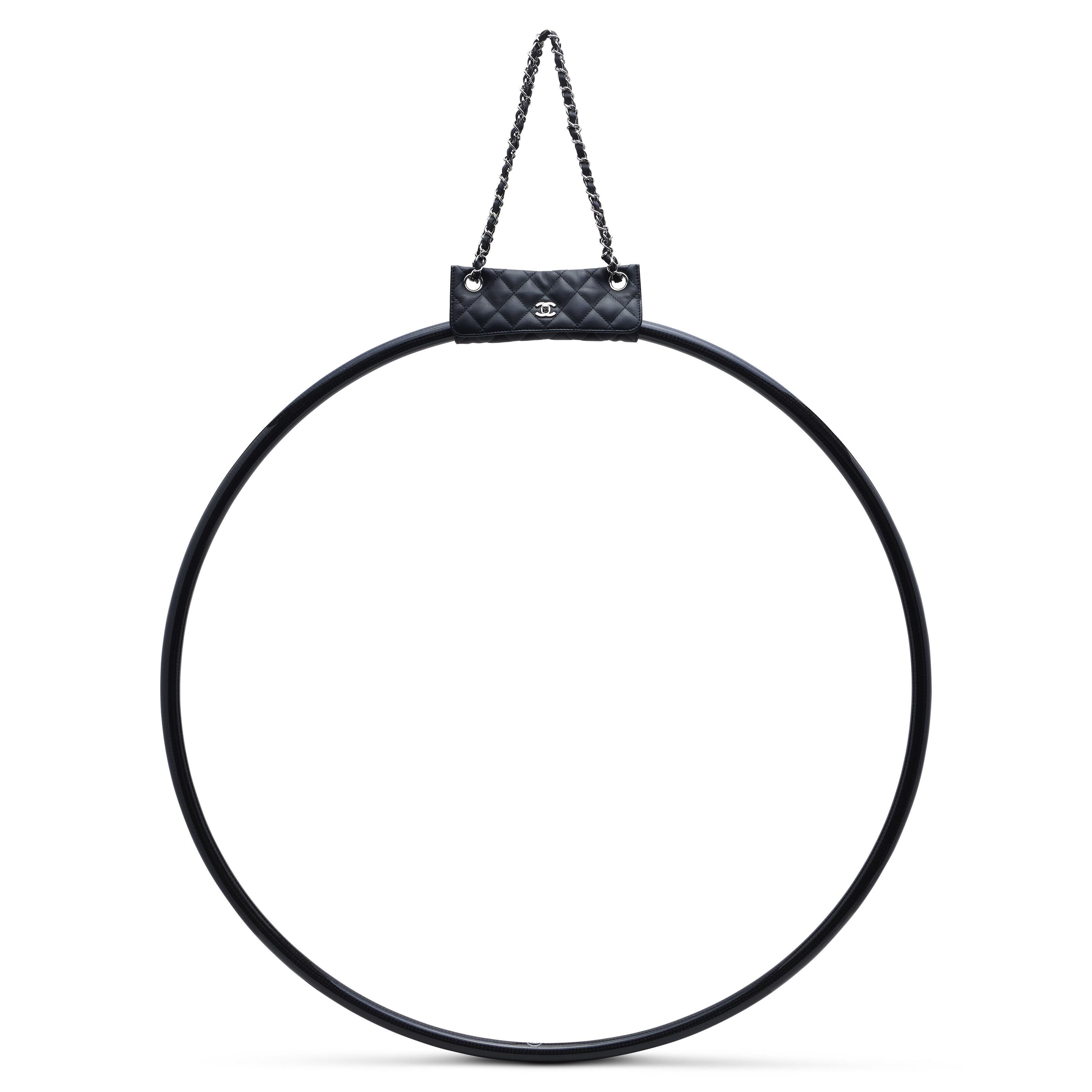 A BLACK HULA HOOP WITH BLACK QUILTED CALFSKIN LEATHER POUCH, CHANEL ...