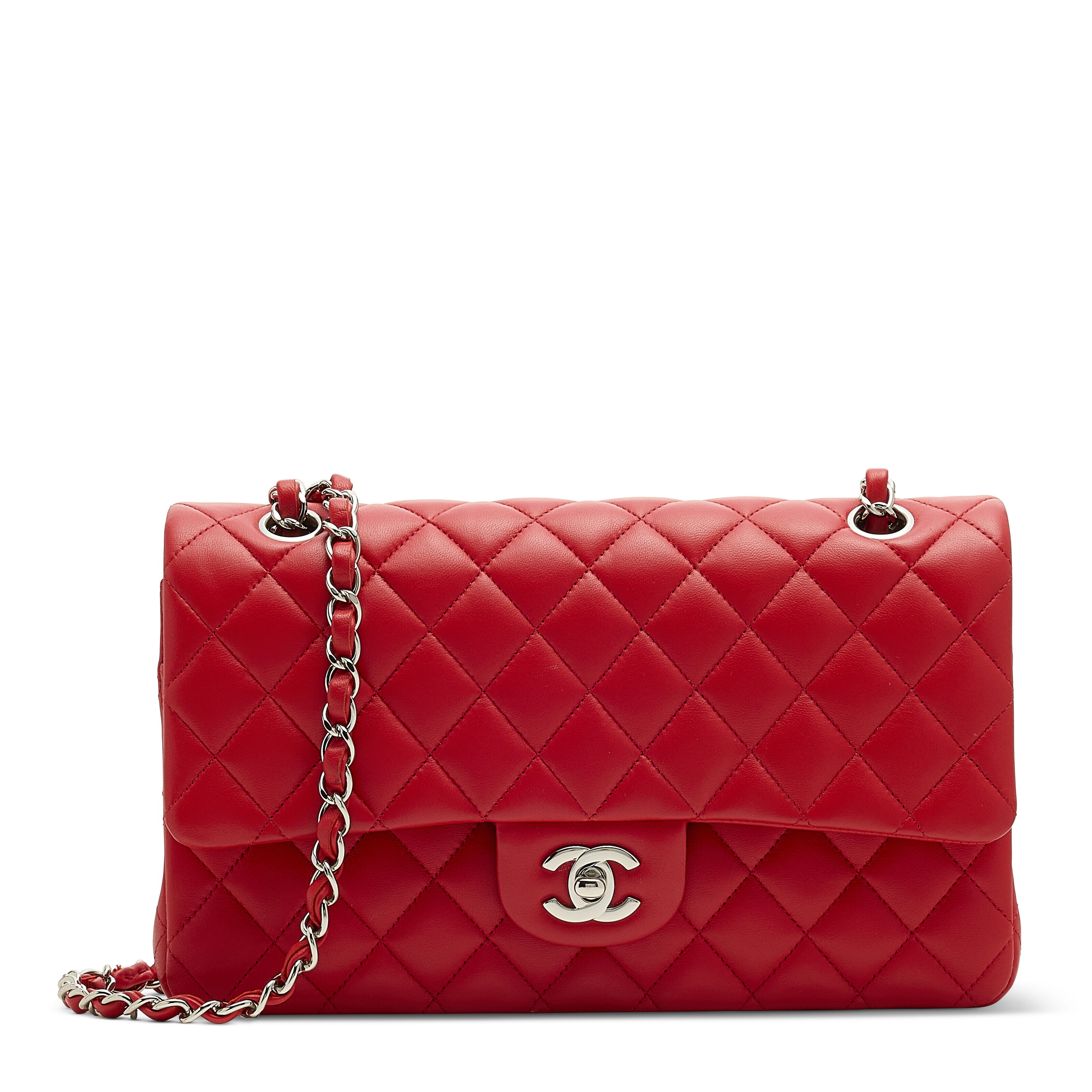 A RED QUILTED CALFSKIN LEATHER MEDIUM CLASSIC DOUBLE FLAP BAG WITH ...