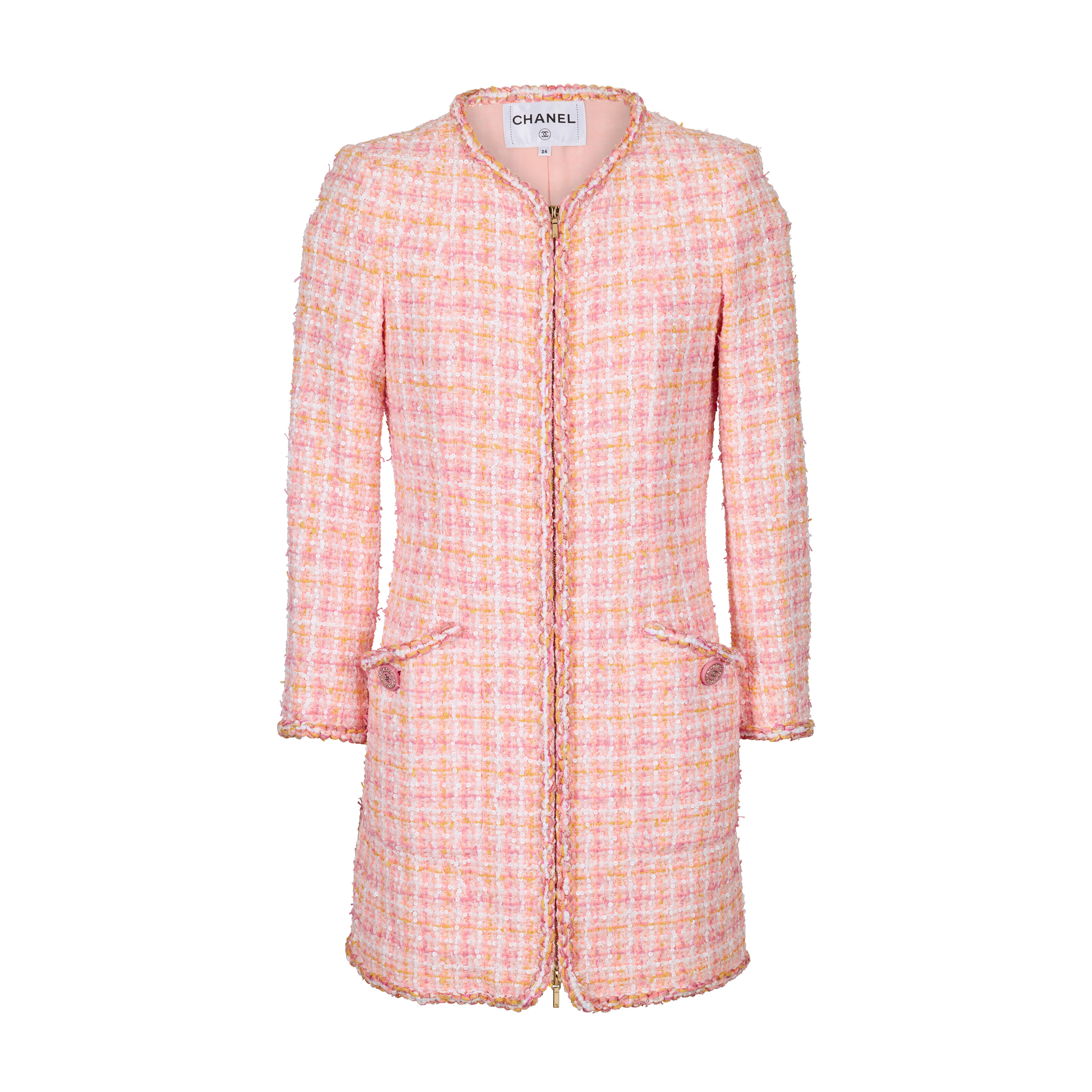 A PINK, WHITE, YELLOW & ORANGE TWEED JACKET, CHANEL, CRUISE 2019 ...
