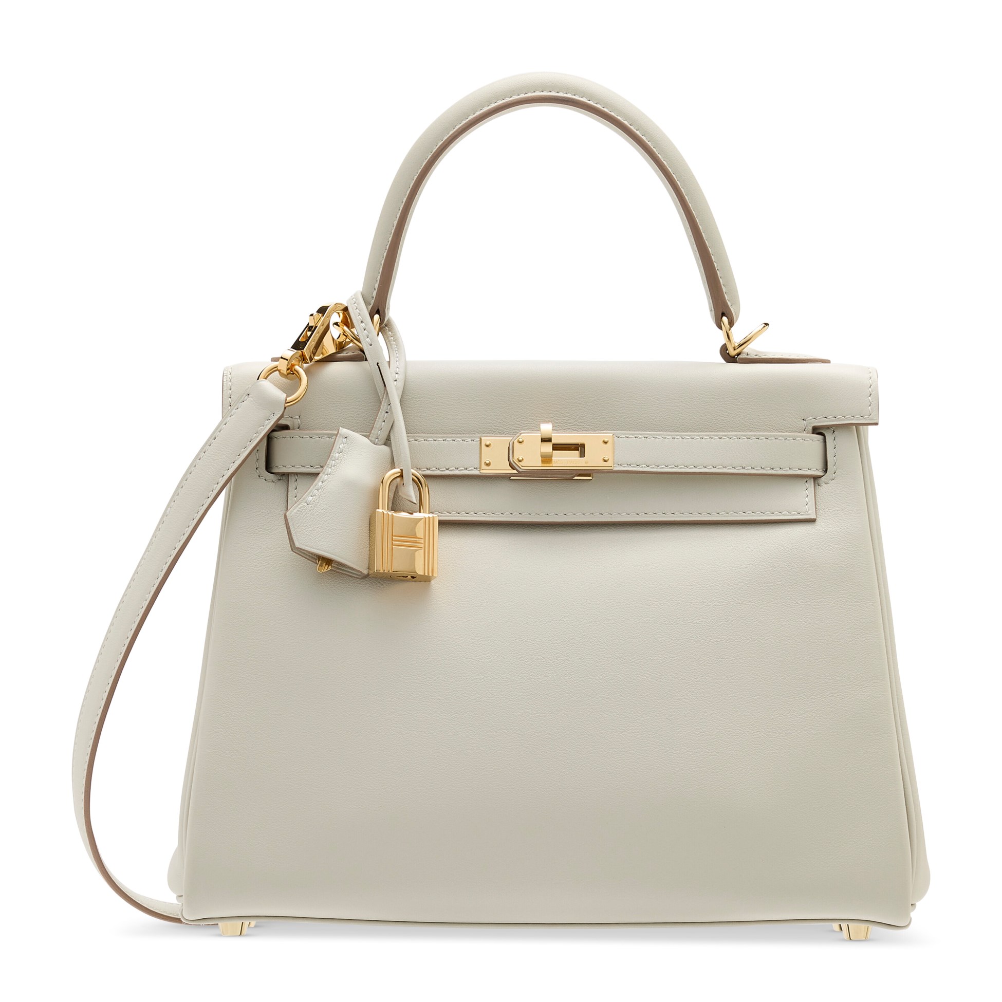 A GRIS PERLE SWIFT LEATHER RETOURNÉ KELLY 25 WITH GOLD HARDWARE, HERMÈS ...