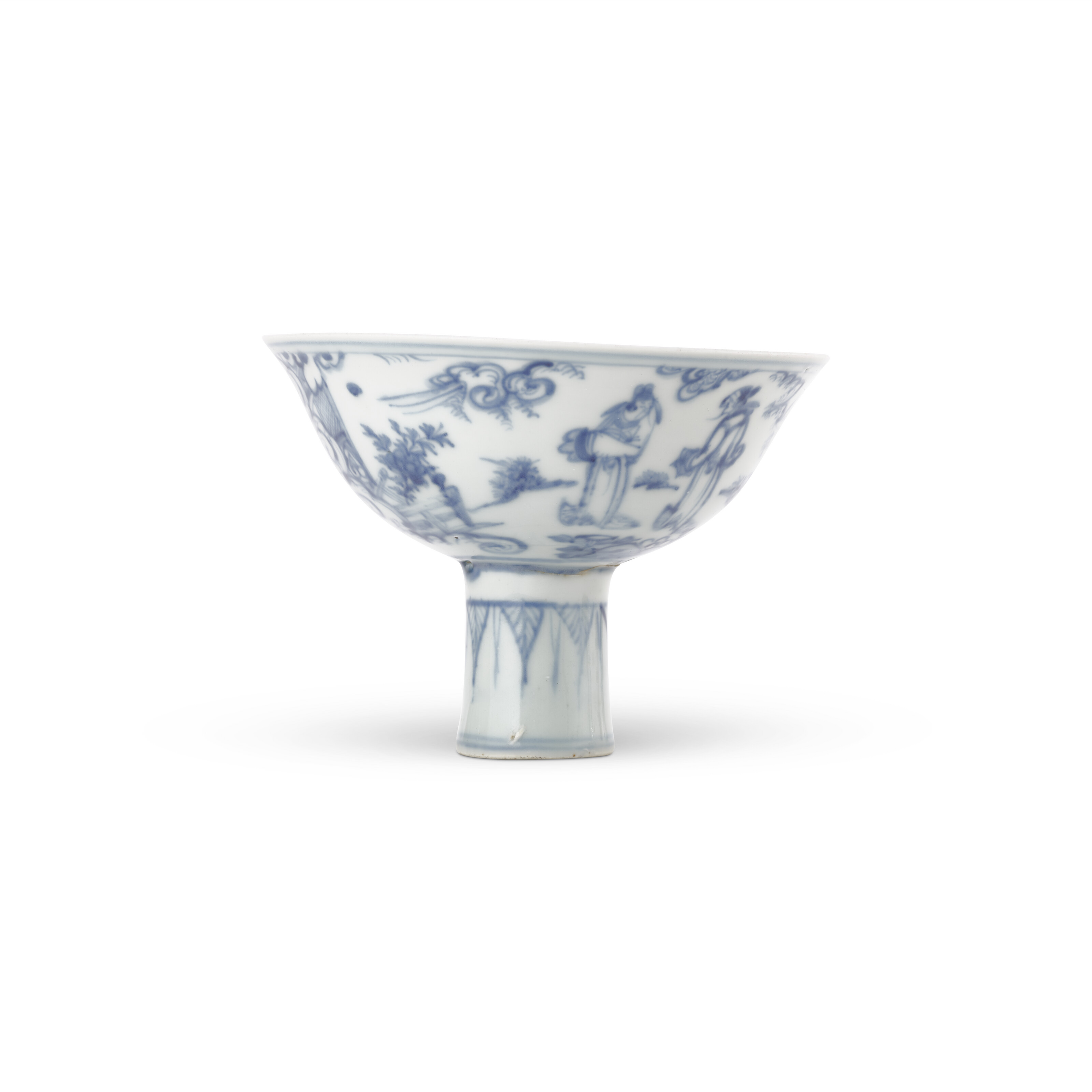 A BLUE AND WHITE ‘FIGURAL’ STEM CUP, MING DYNASTY, 15TH-16TH CENTURY ...