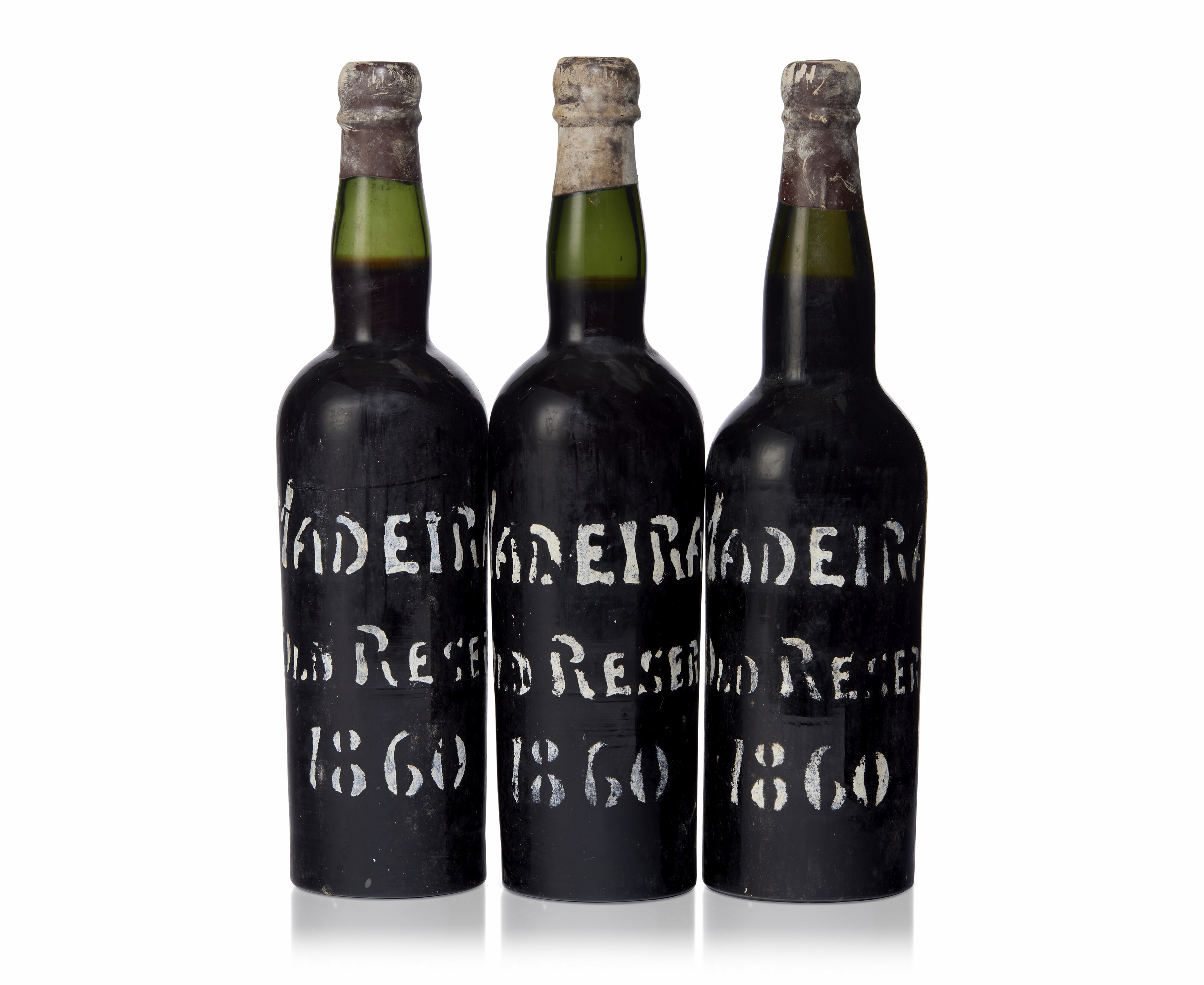 A. Barros S, Old Reserve 1860, MadeiraWax capsulesHandwritten stenciled ...