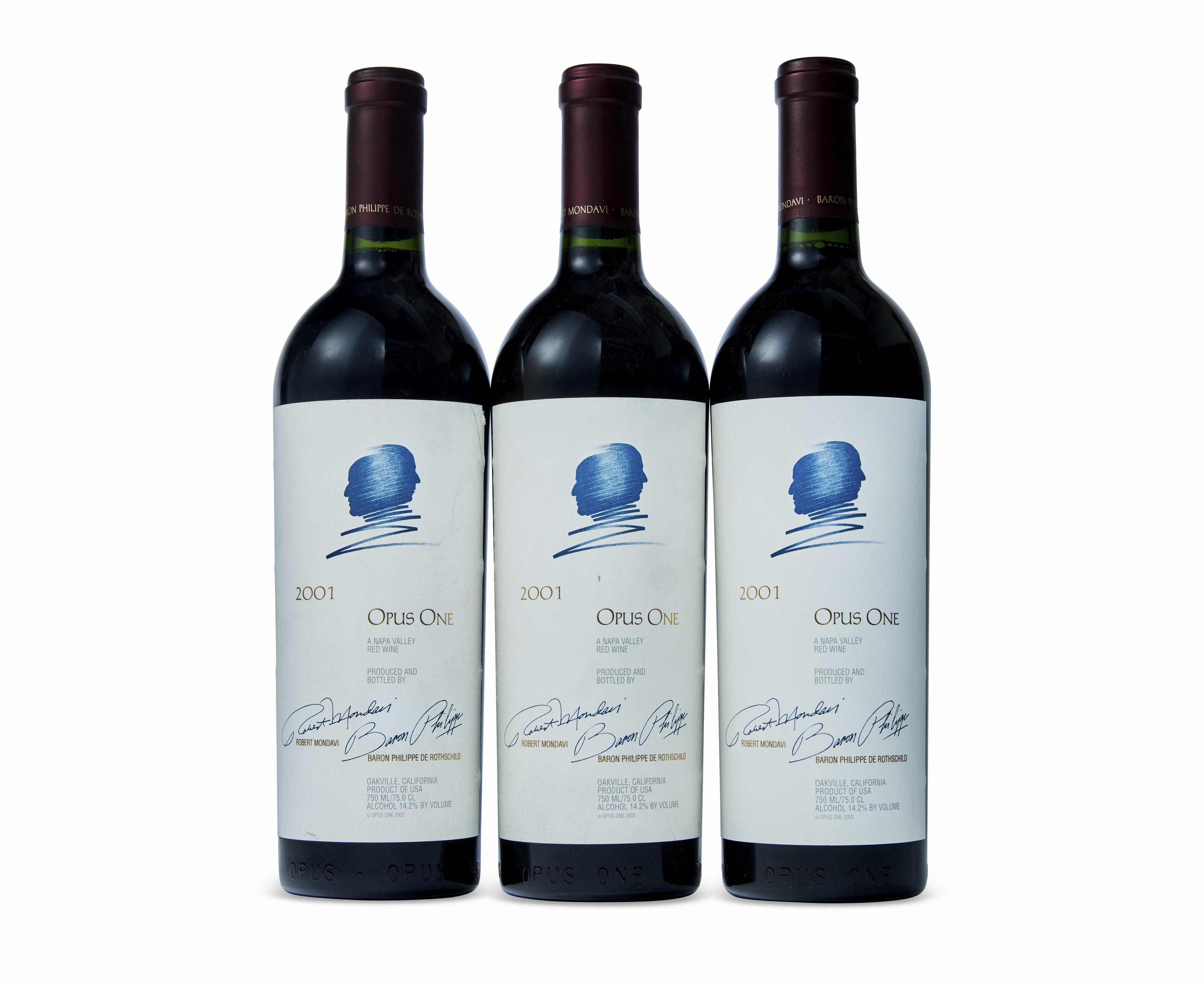 Opus One 2001, Napa Valley 1 nicked label, 1 slightly crinkled label ...