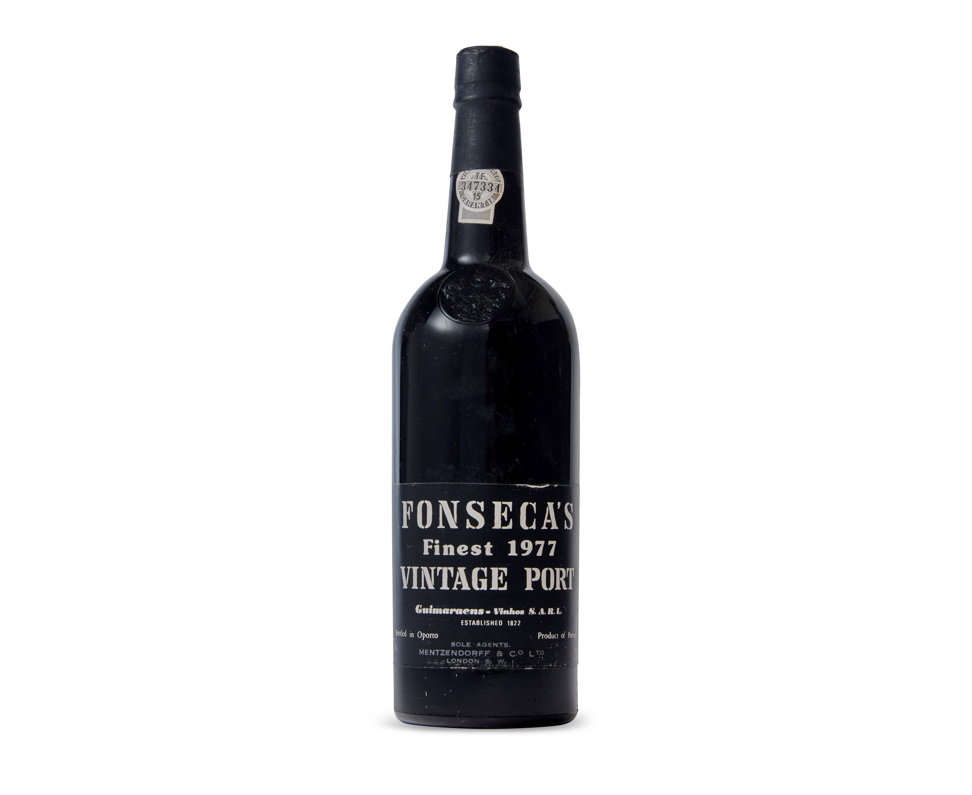 Fonseca 1977, Oporto u.11bn or better, some wine-stained and slightly ...
