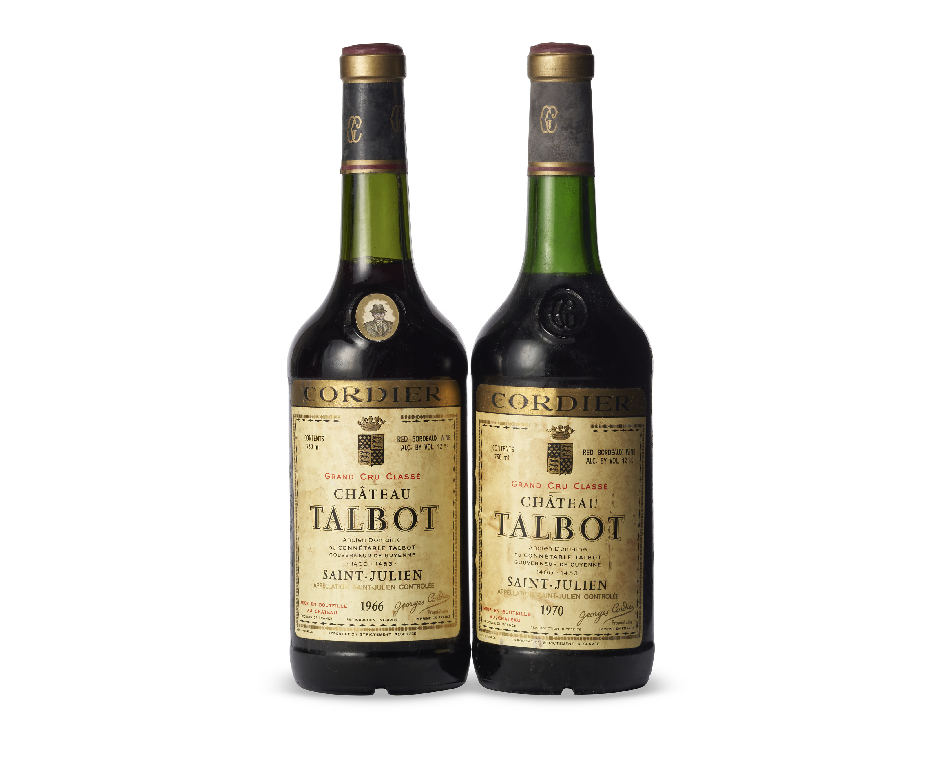 Mixed Château Talbot, 1966u.2 levels into neck, 1bn, bin-soiled labels ...