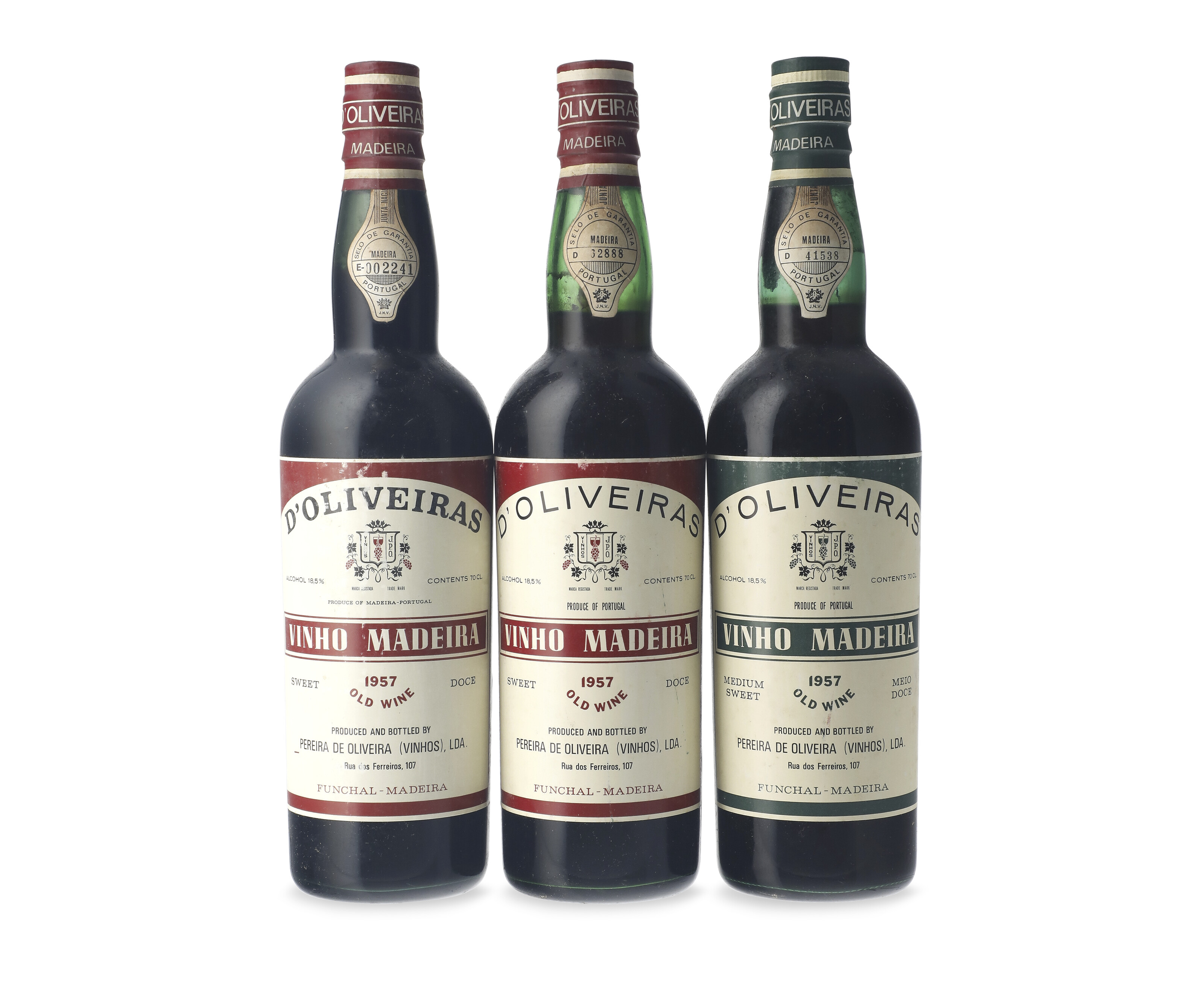 Mixed D'Oliveiras 1957, Old Wine Medium Sweet 1957Level into neck, Slightly bin-soiled labels ...