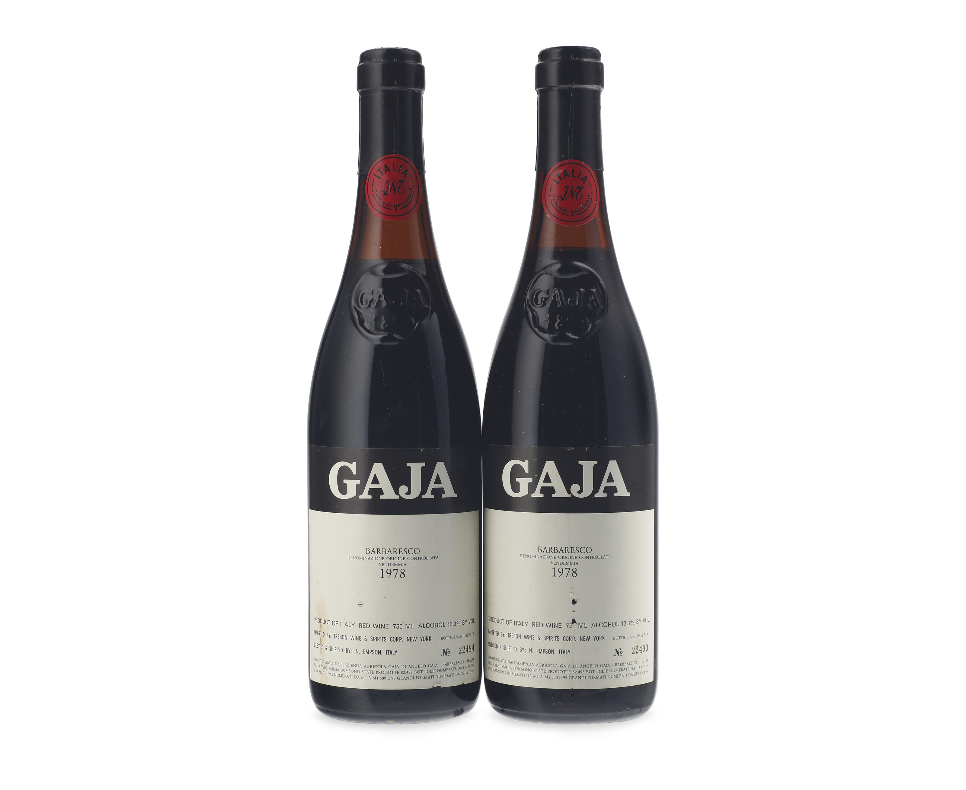 Gaja, Barbaresco 1978, Piedmontu.1x4cm, 1x4.5cm, scuffed labels ...