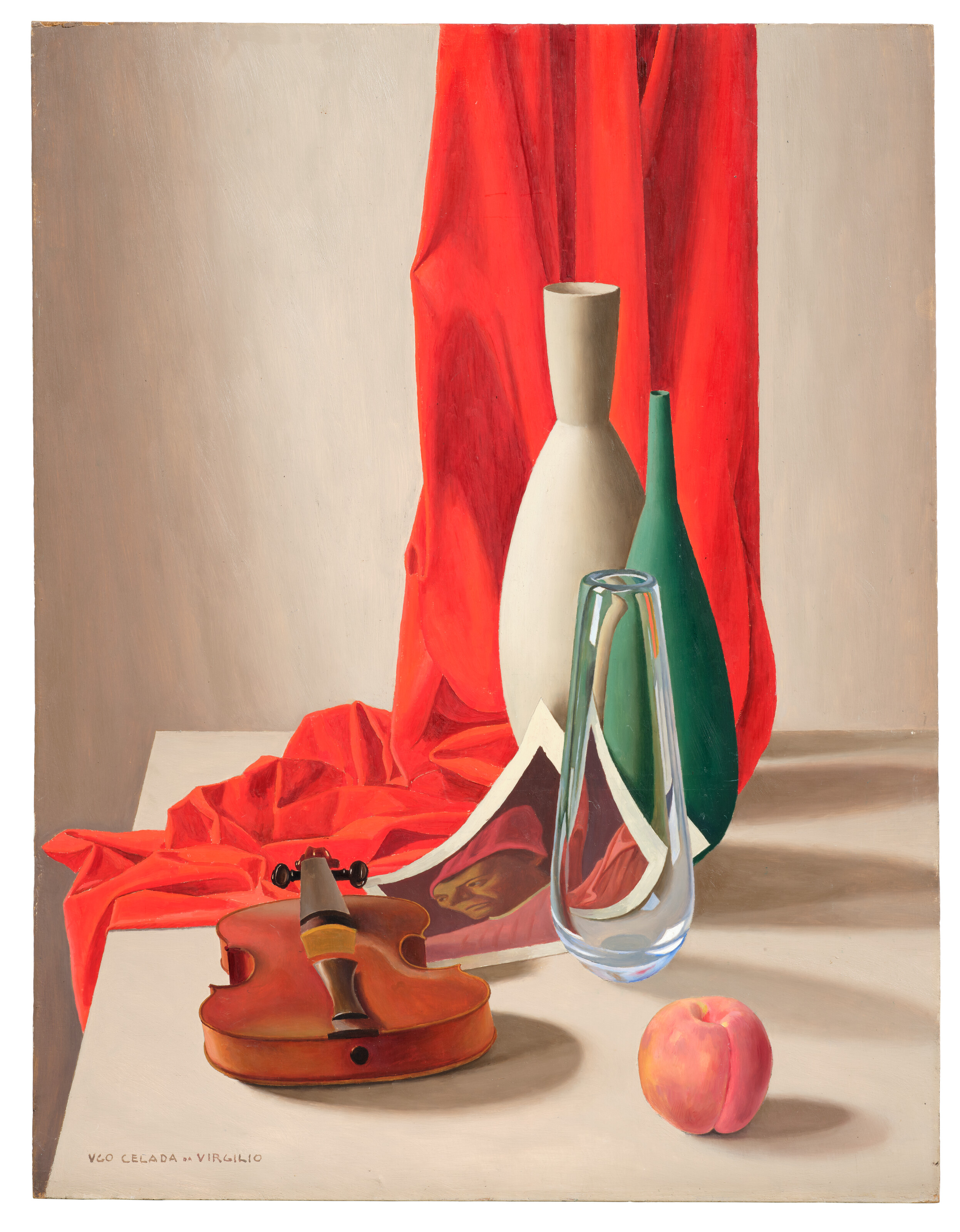 Ugo Celada da Virgilio (1895-1995), Natura morta con vasi, violino ...