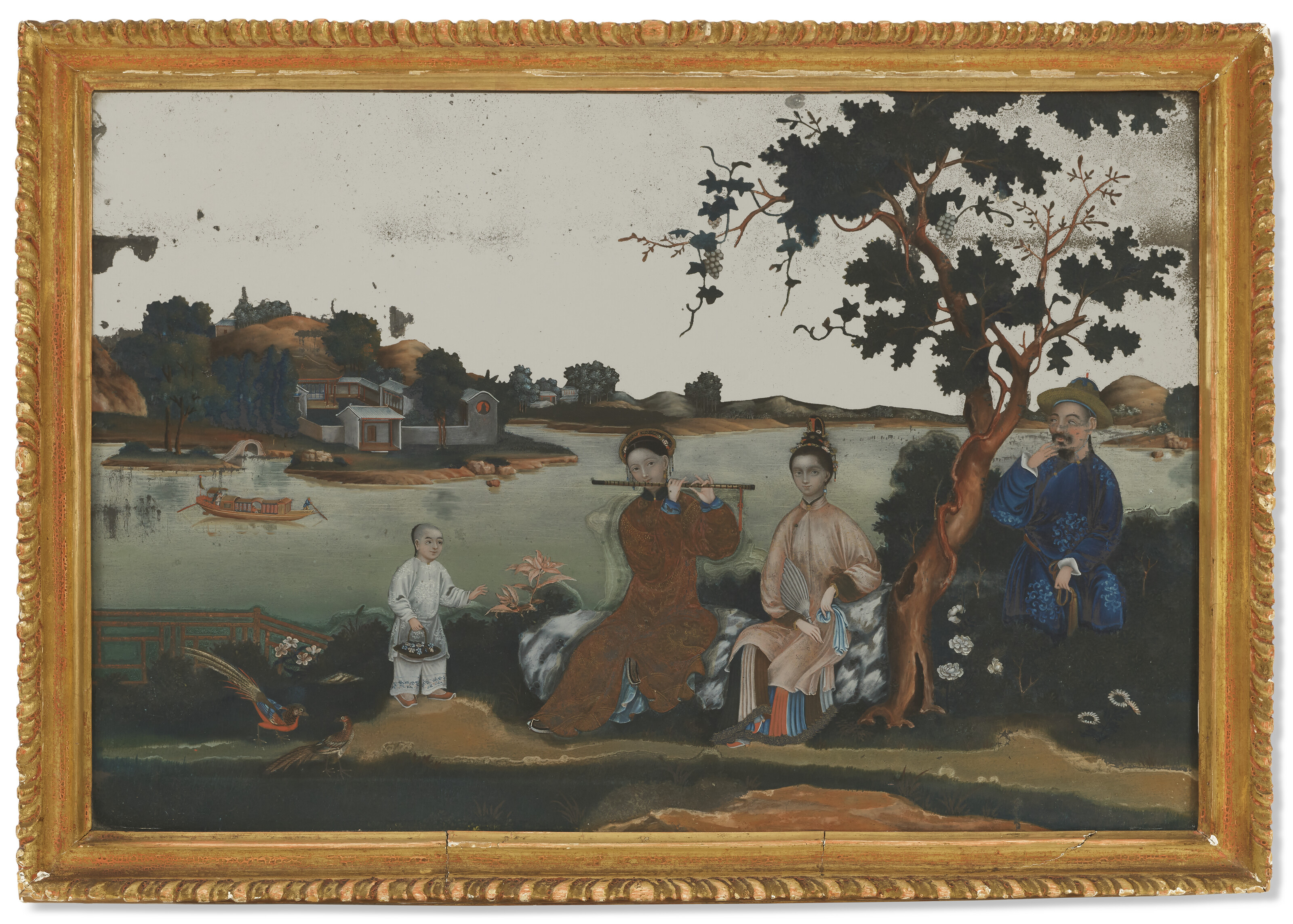 A CHINESE EXPORT REVERSE-PAINTED MIRROR, QIANLONG PERIOD, CIRCA 1770 ...