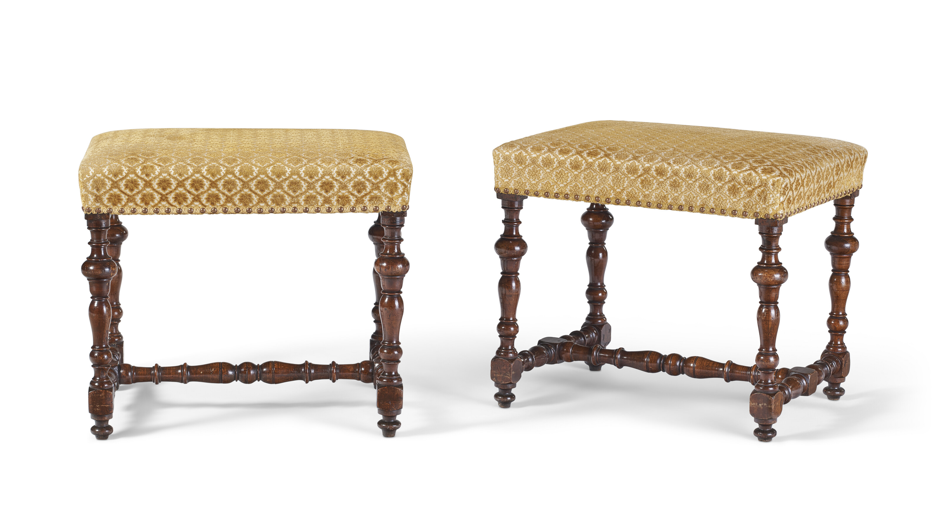 A PAIR OF NORTH EUROPEAN WALNUT STOOLS, POSSIBLY DUTCH, 18TH/19TH ...