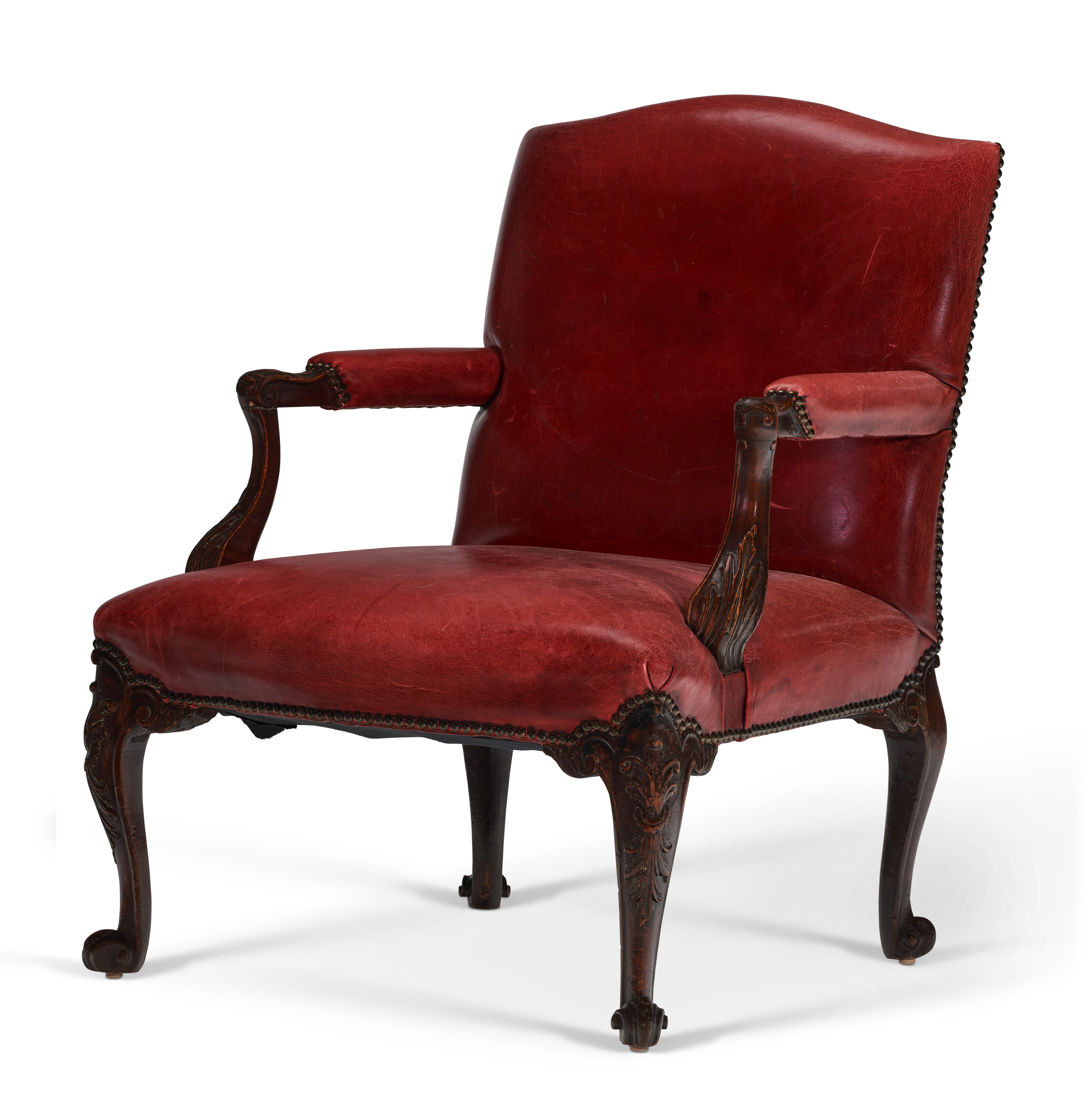 AN EARLY GEORGE III MAHOGANY LIBRARY ARMCHAIR, IN THE MANNER OF WRIGHT ...