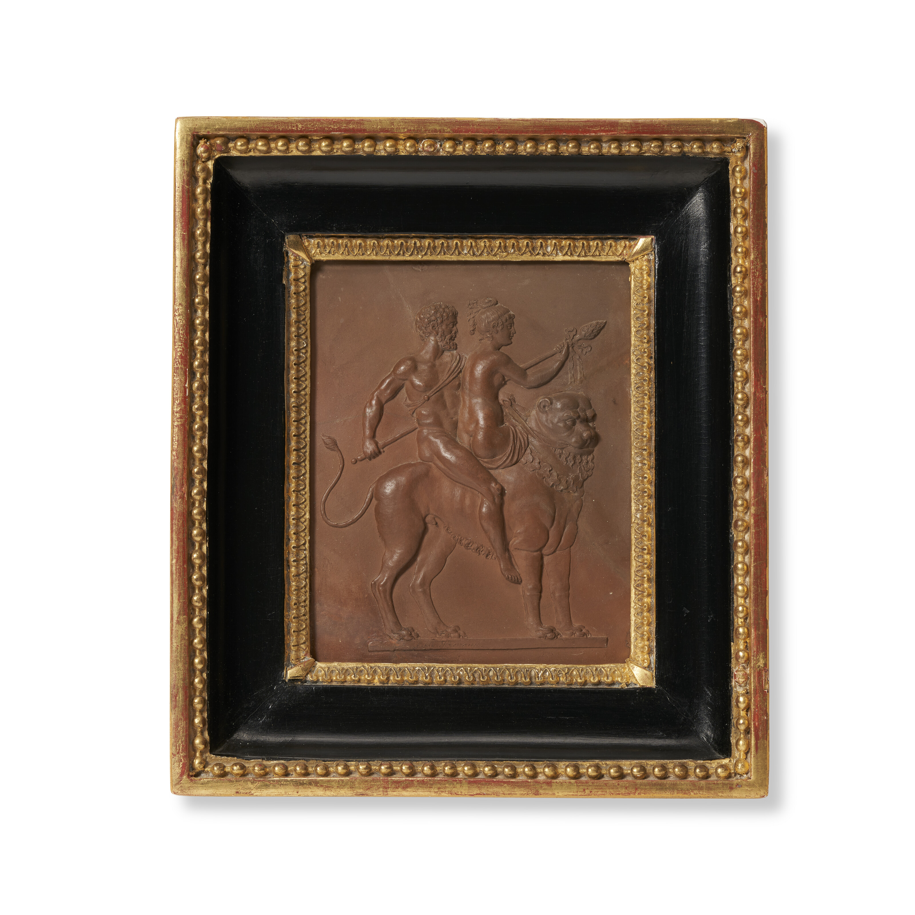 A RECTANGULAR TERRACOTTA RELIEF OF BACCHUS AND A BACCHANTE ASTRIDE A ...
