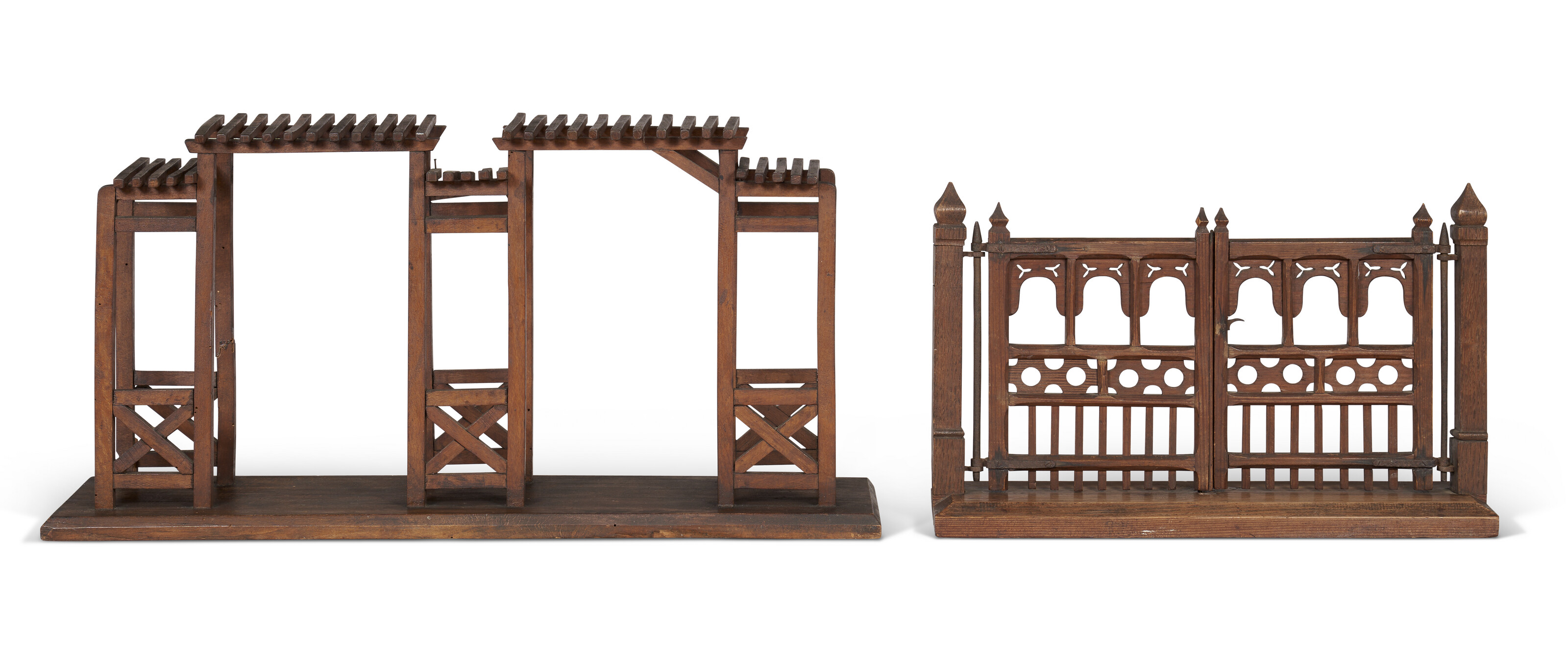 TWO ARCHITECTURAL MODELS OF AN ARBOR AND A GATEWAY, LATE 19TH/EARLY ...