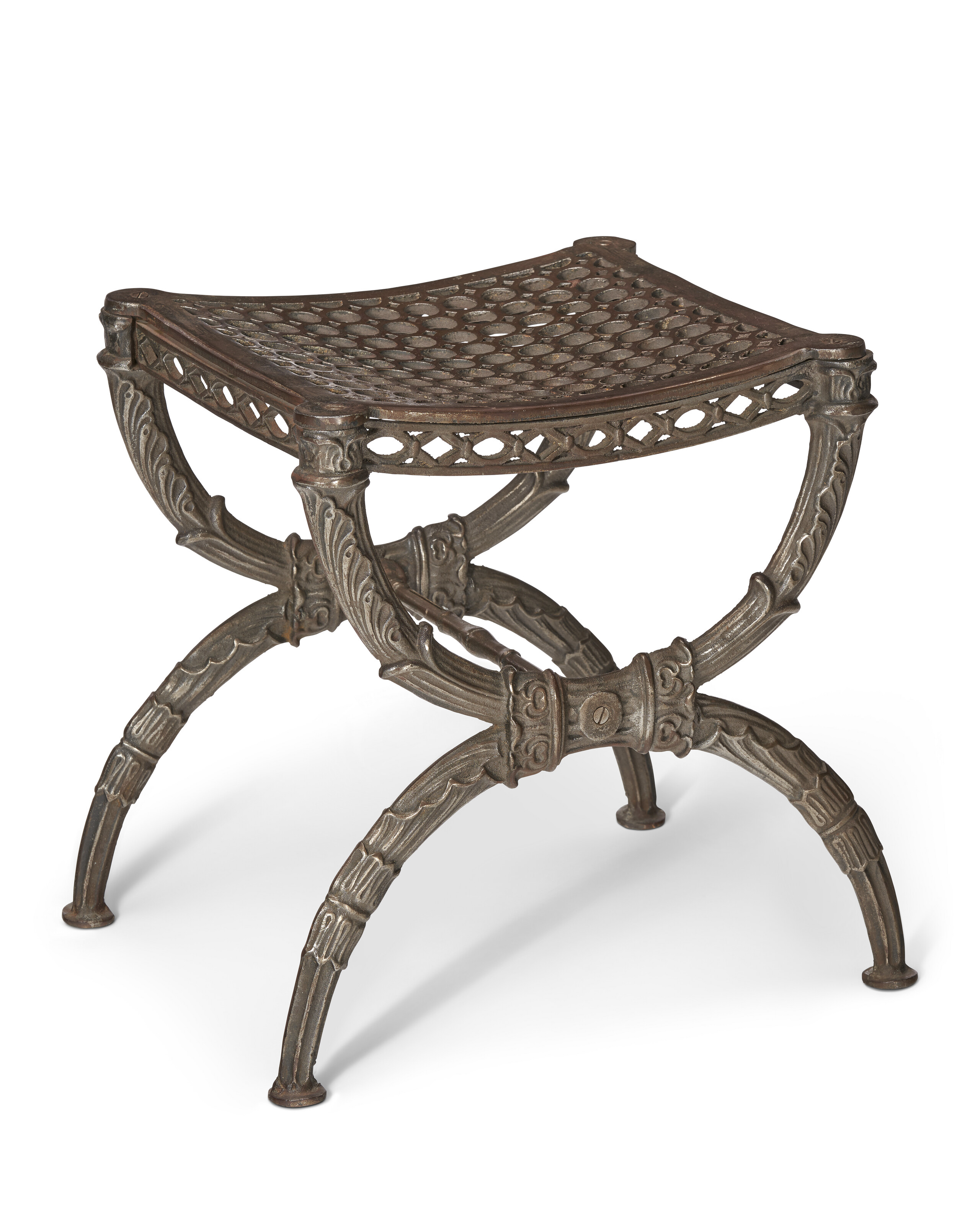 A FRENCH CAST-IRON 'CURULE' STOOL, AFTER A DESIGN BY THE VAL D'OSNE ...