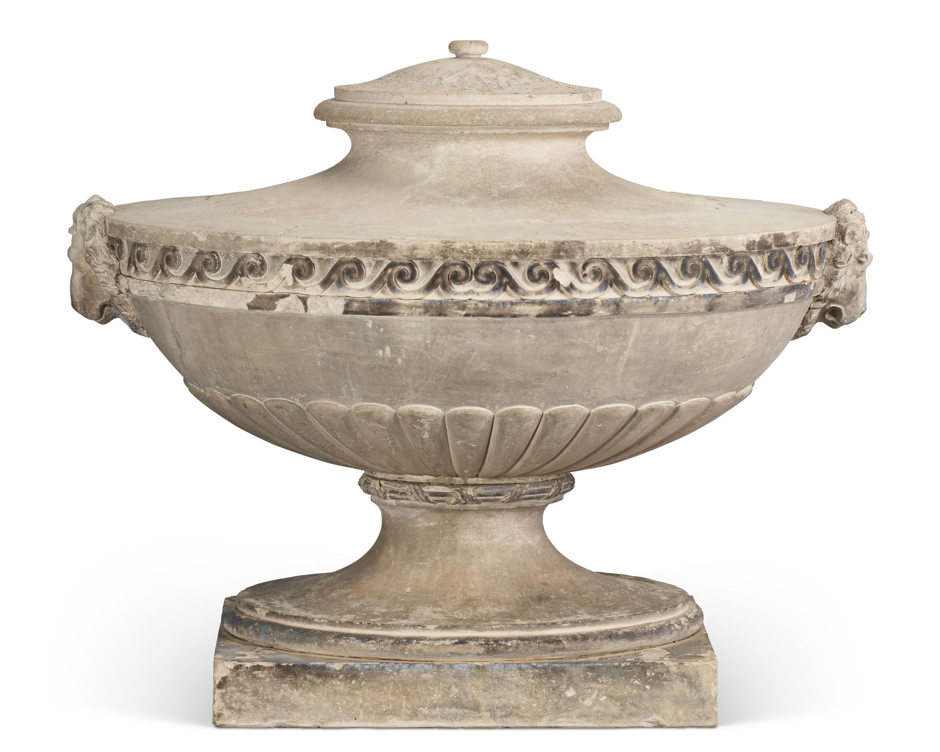 A GEORGE III LARGE 'COADE' STONE URN, BY COADE, LAMBETH, DATED 1799 ...