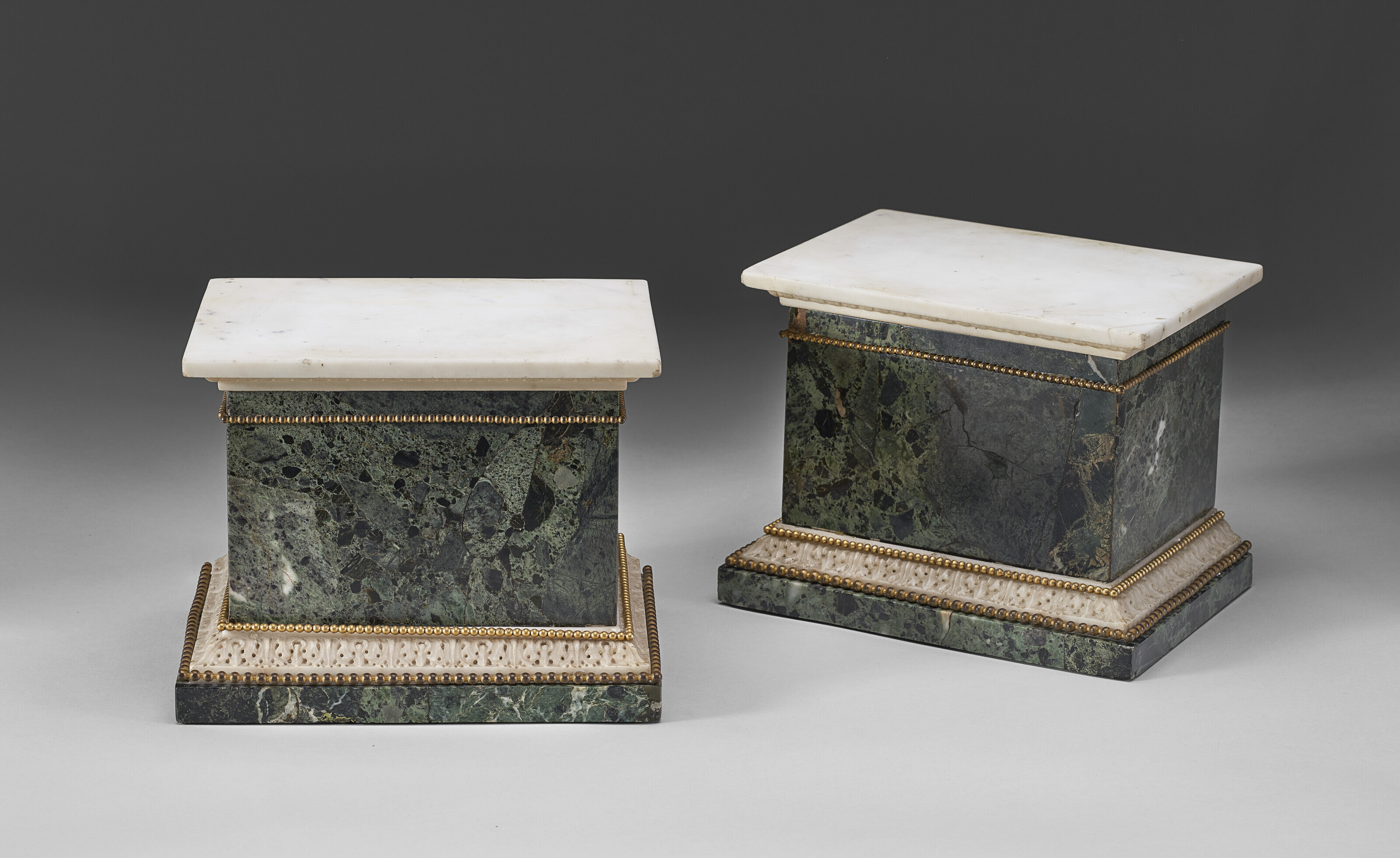 A PAIR OF ITALIAN GILT-BRONZE-MOUNTED VERDE ANTICO AND WHITE MARBLE ...