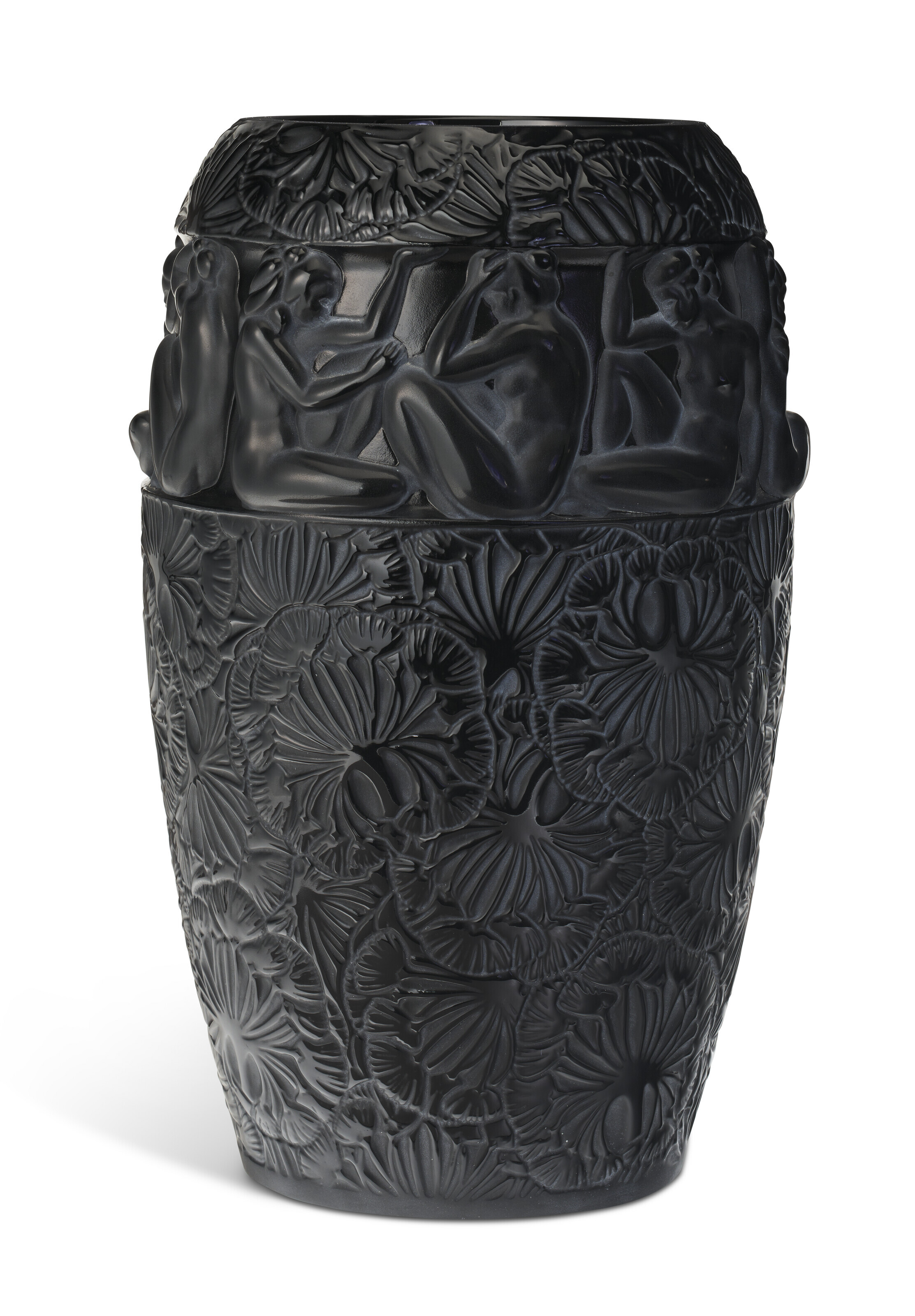 A LALIQUE BLACK GLASS 'ANGELIQUE' VASE, MODERN, ENGRAVED MARK | Christie’s