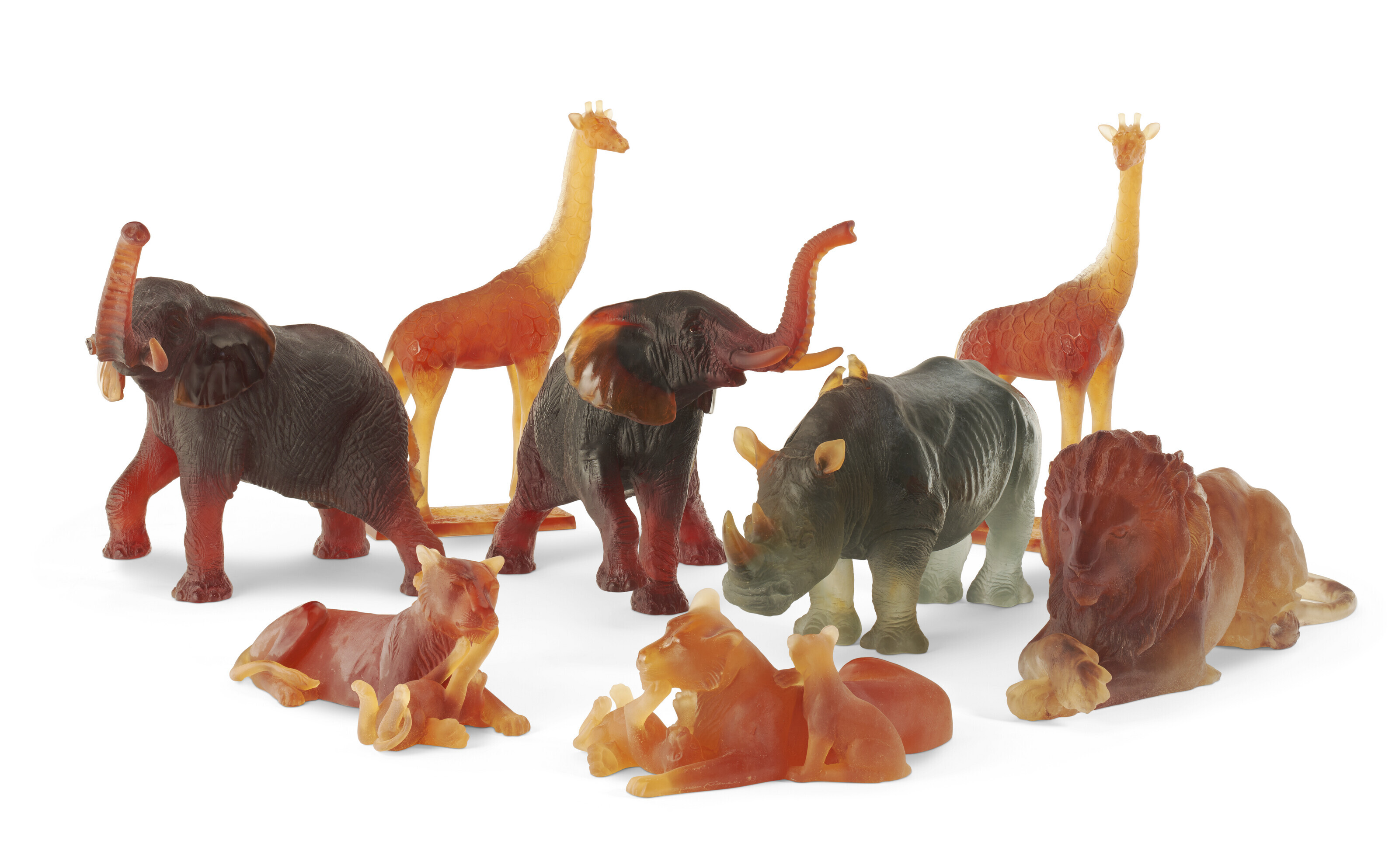 EIGHT LARGE DAUM PATE DE VERRE FIGURES OF ANIMALS, MODERN, VARIOUS ...