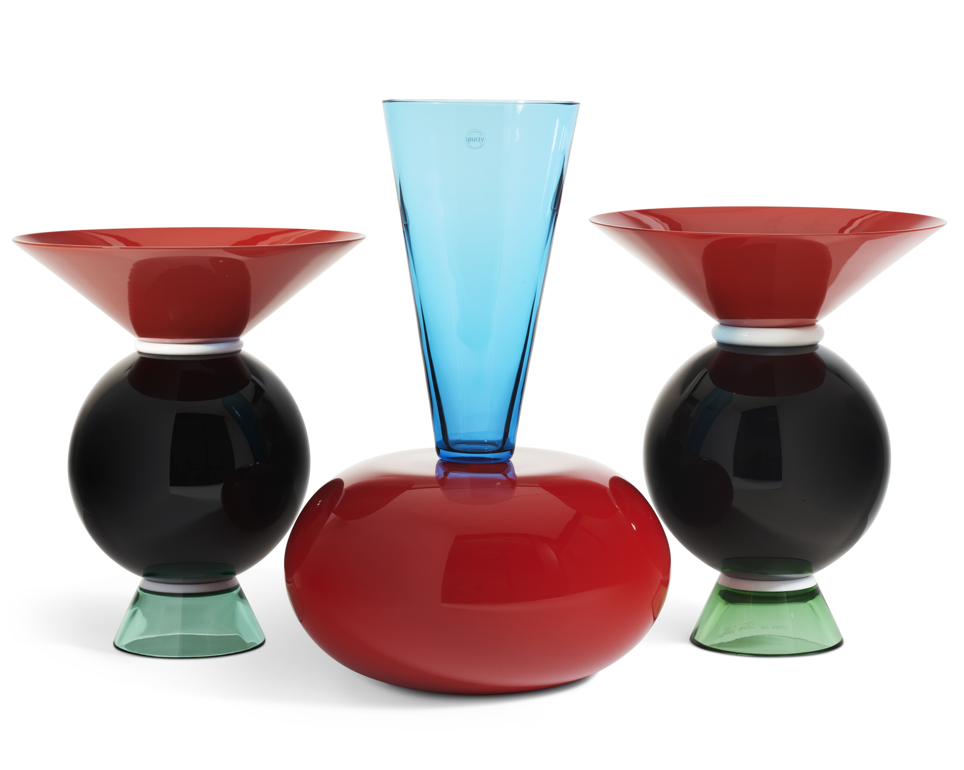ETTORE SOTTSASS (1917-2007), Two 'Yemen' Glass Vases and a 'Puzzle ...