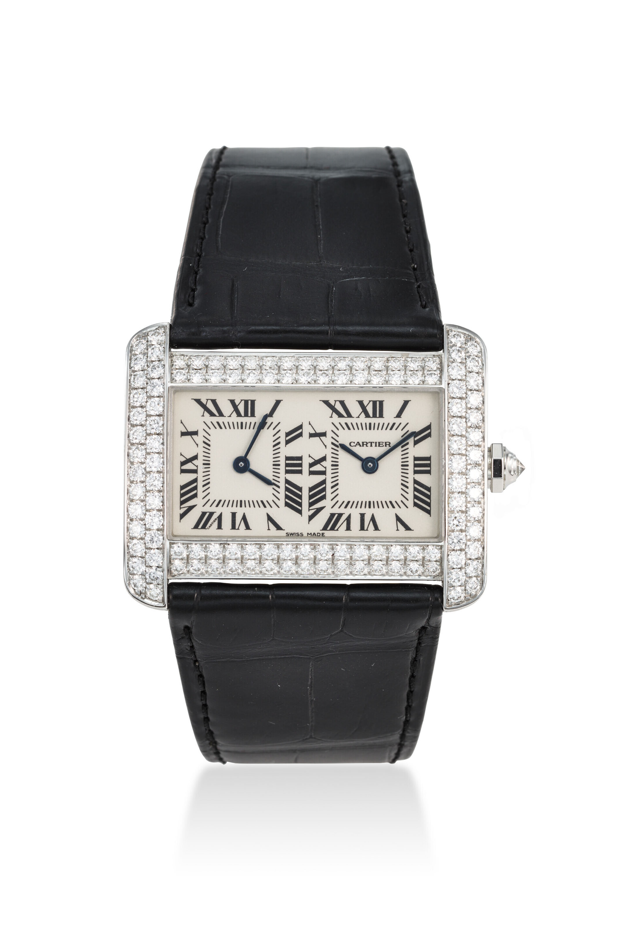 CARTIER, WHITE GOLD AND DIAMOND-SET DUAL TIME 'TANK DIVAN', REF. 2756 ...