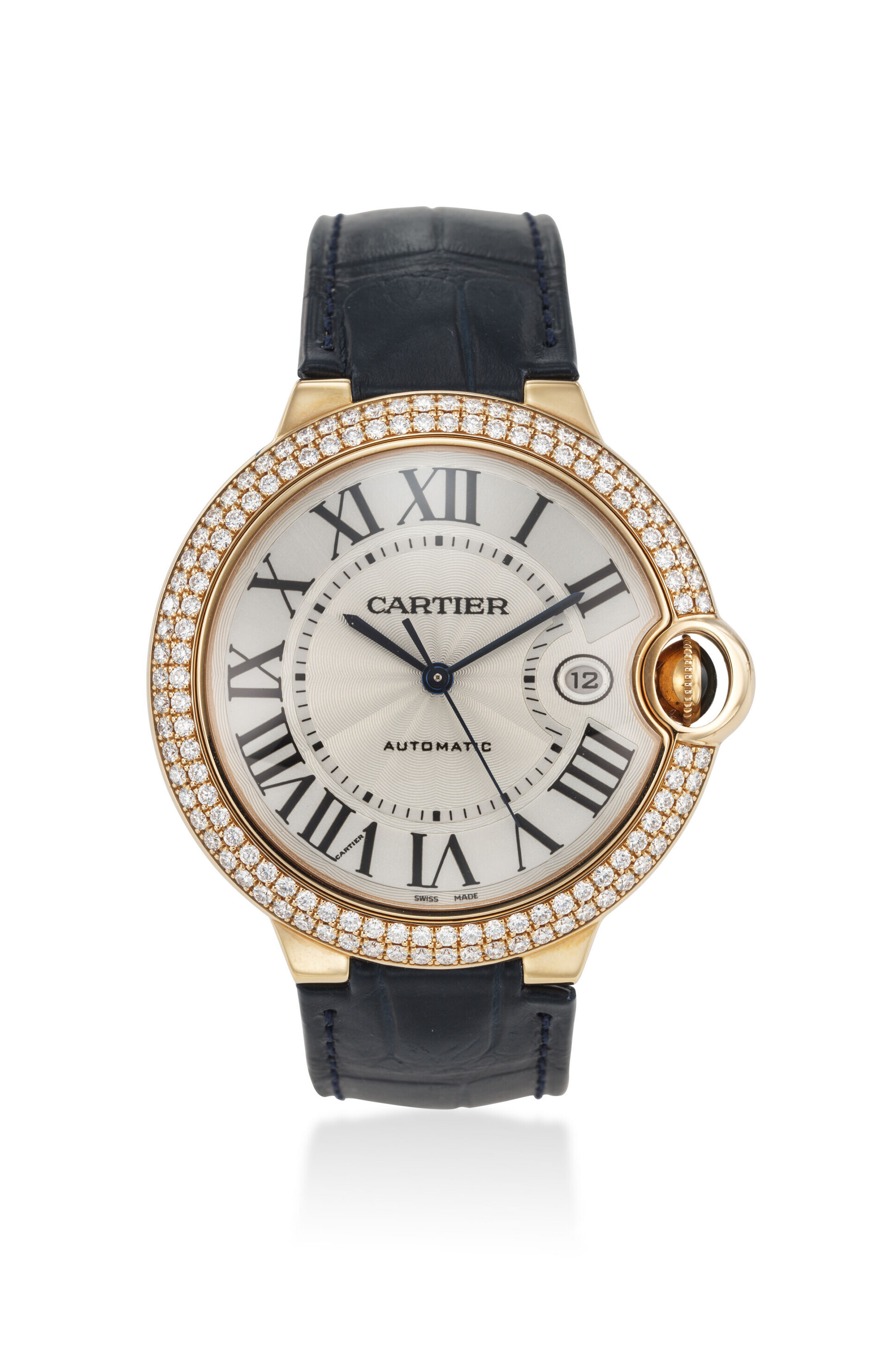 CARTIER, PINK GOLD AND DIAMOND-SET 'BALLON BLEU' WITH DATE, REF. 2999 ...