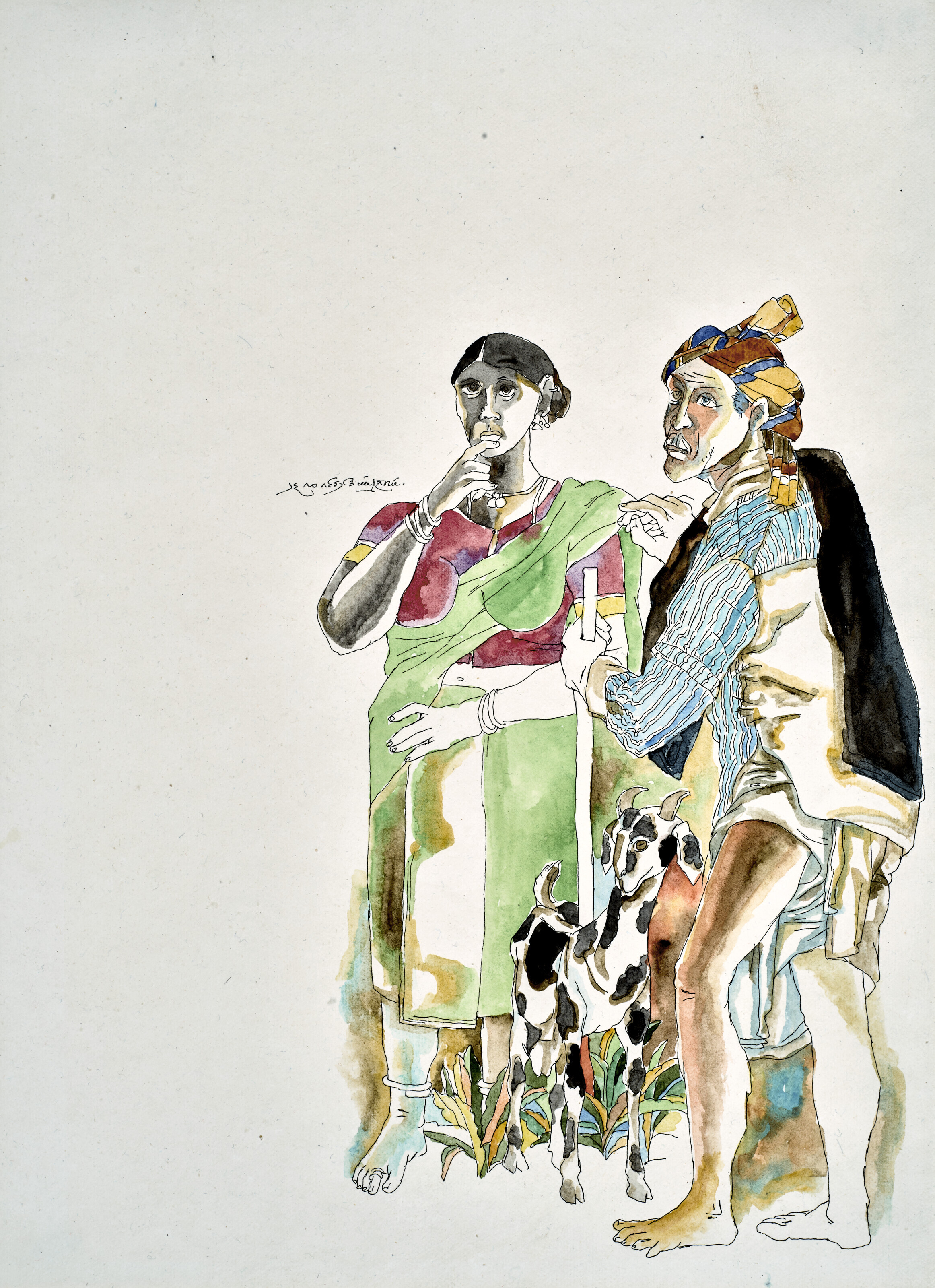 K. LAXMA GOUD (B. 1940), Untitled (Couple with Goat) | Christie’s