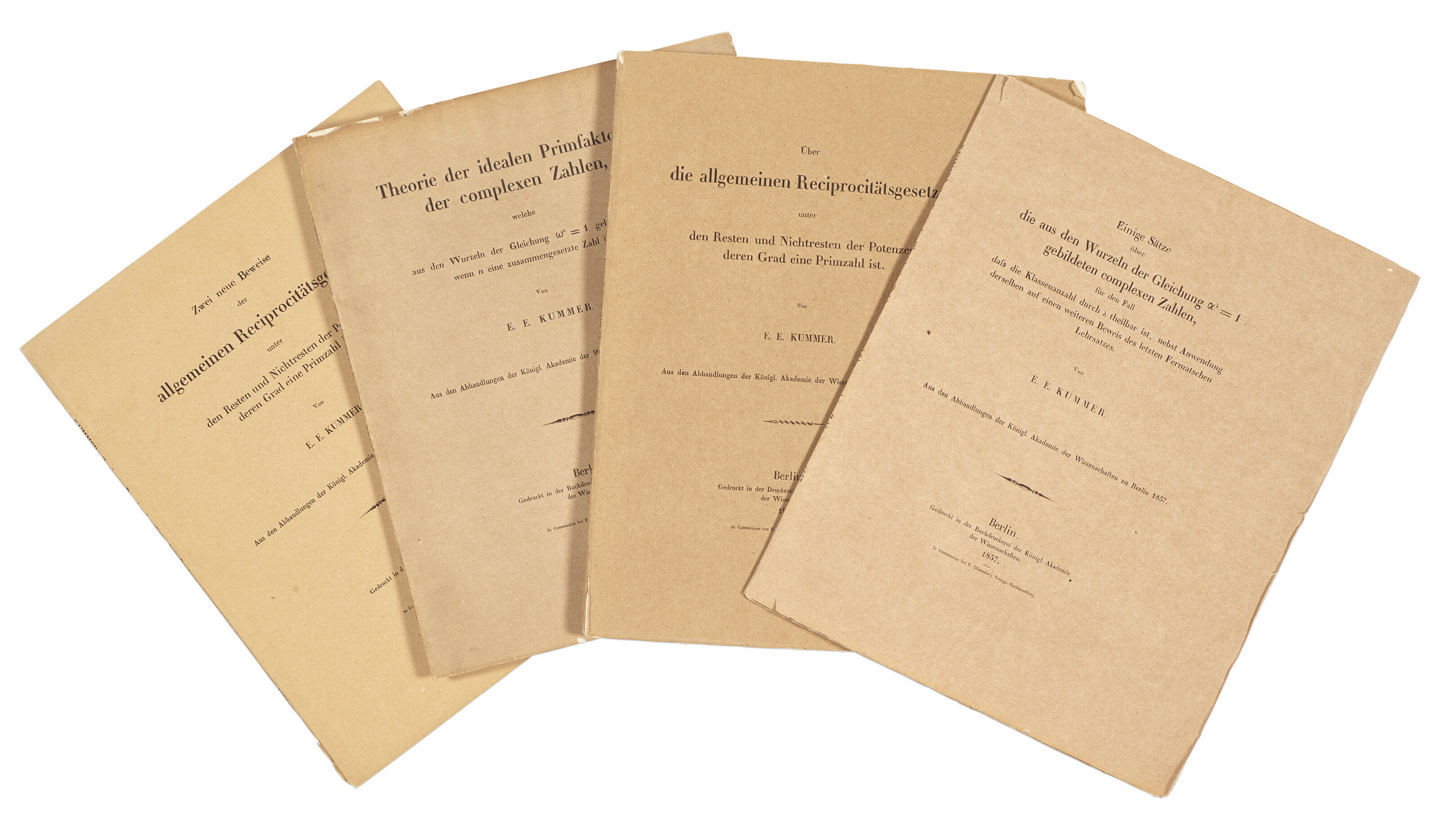 First editions of four major papers on Kummer’s theory of ideal prime ...