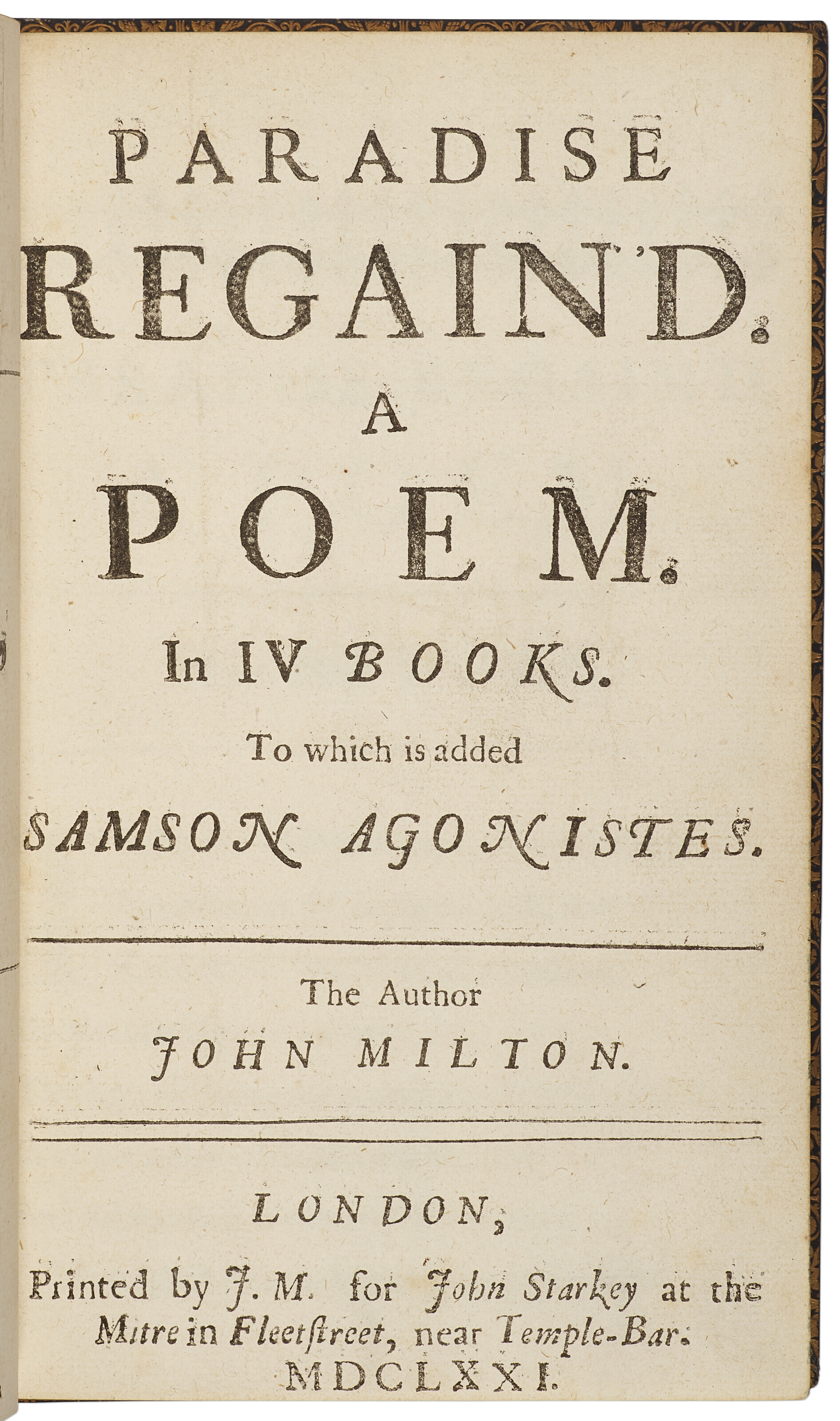 Paradise Regain'd, John Milton, 1671 | Christie’s