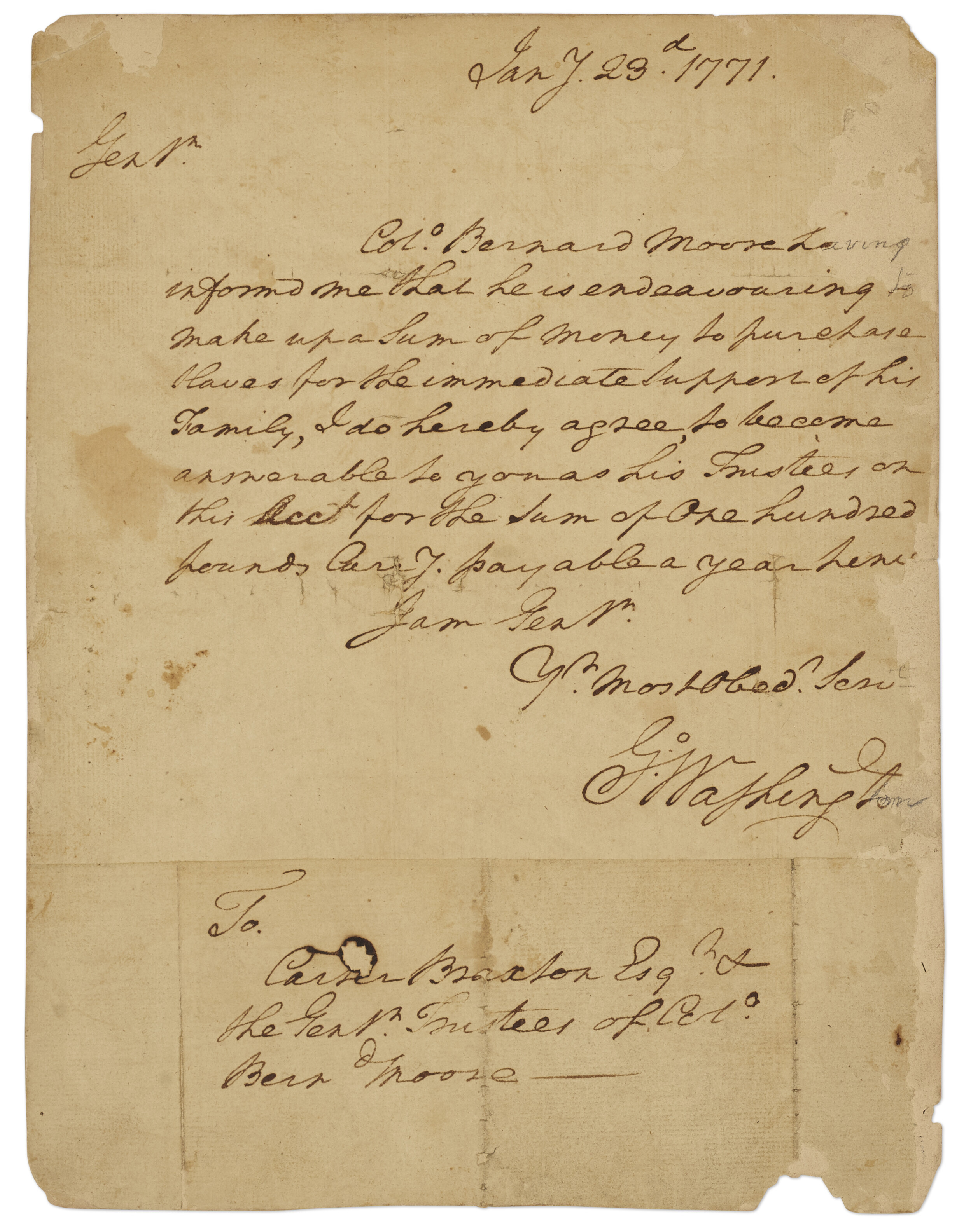 Contributing funds "to purchase slaves", George Washington, 23 January ...