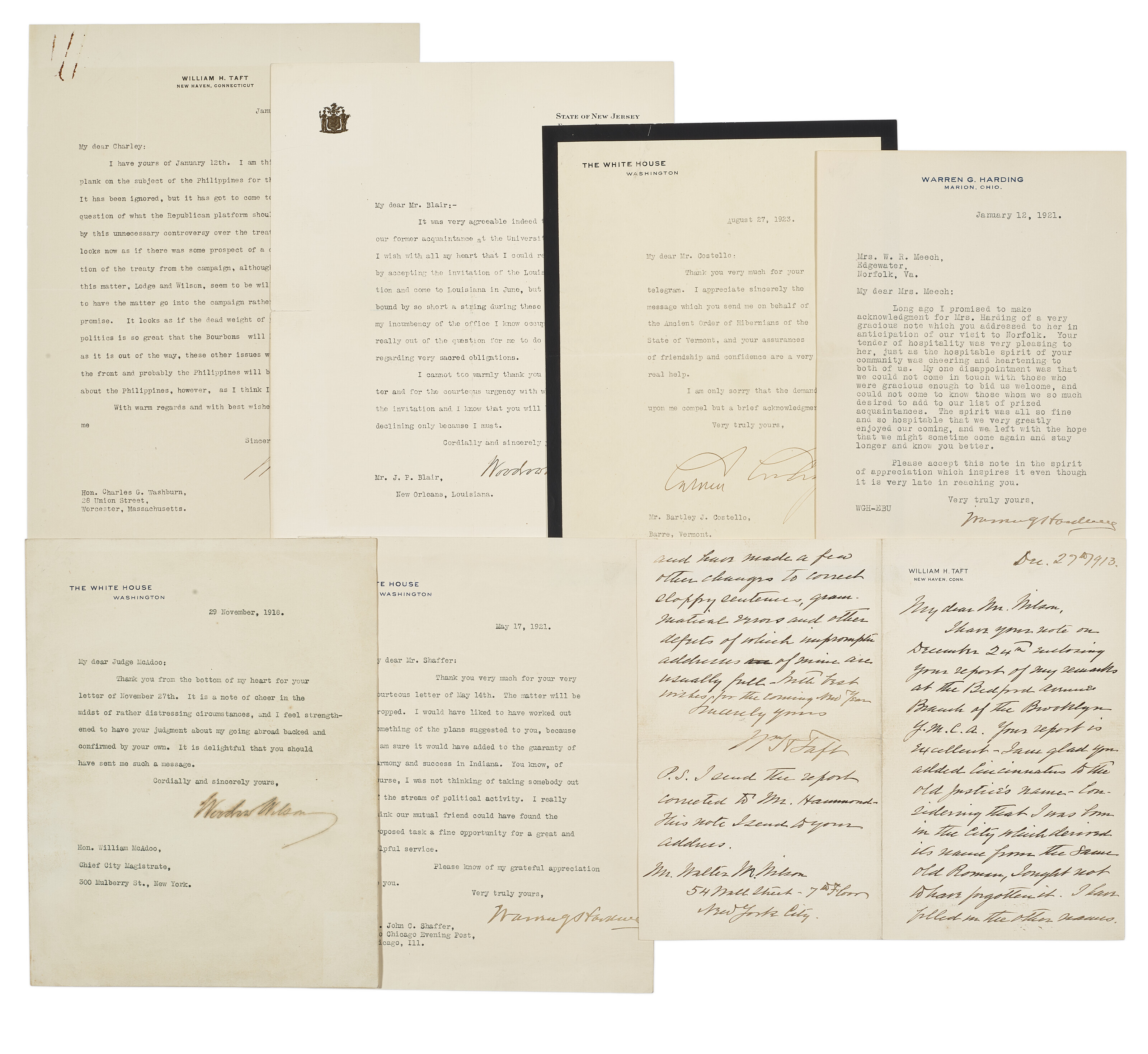 Seven signed letters, William H. Taft, Woodrow Wilson, et al | Christie’s