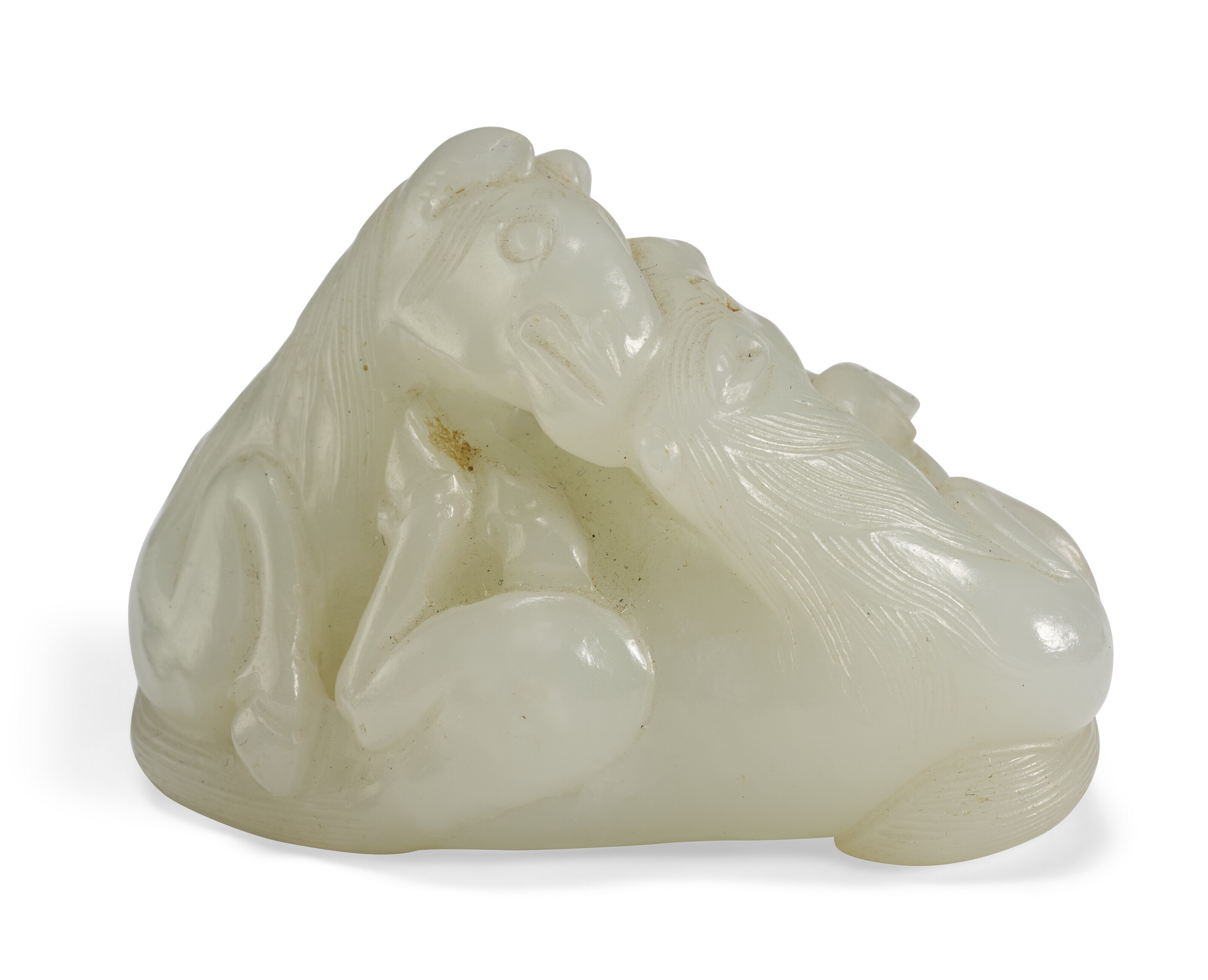 A SMALL WHITE JADE CARVING OF TWO HORSES, CHINA, QING DYNASTY (1644 ...