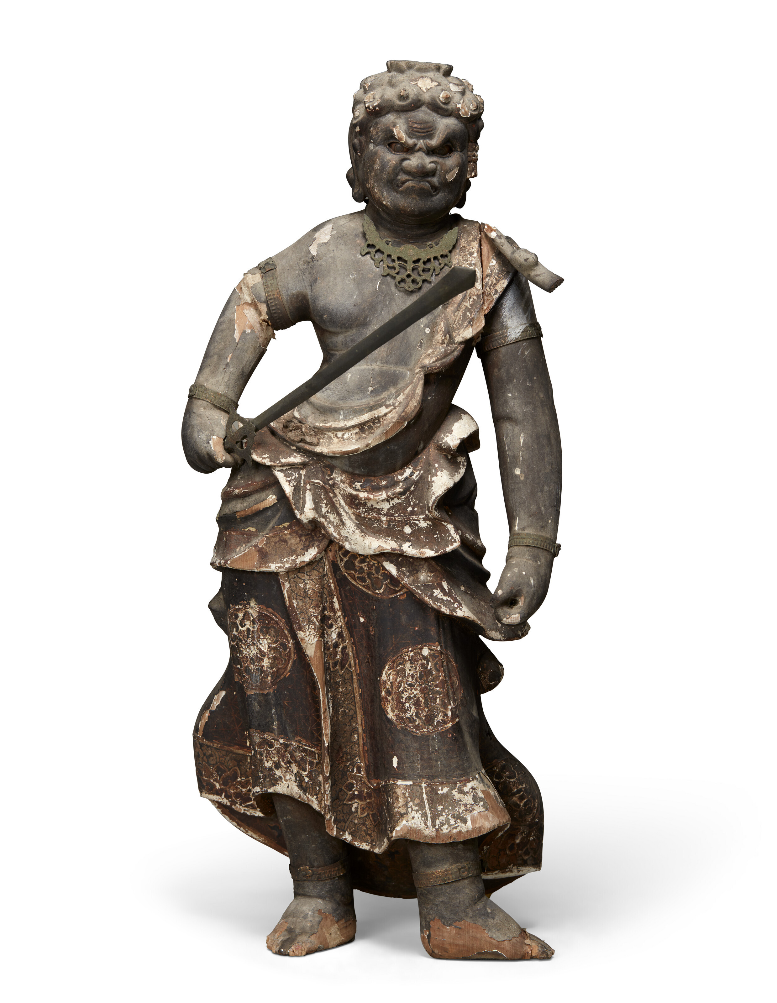 A WOOD SCULPTURE OF STANDING FUDO MYOO (ACALA), JAPAN, EDO PERIOD (17TH ...