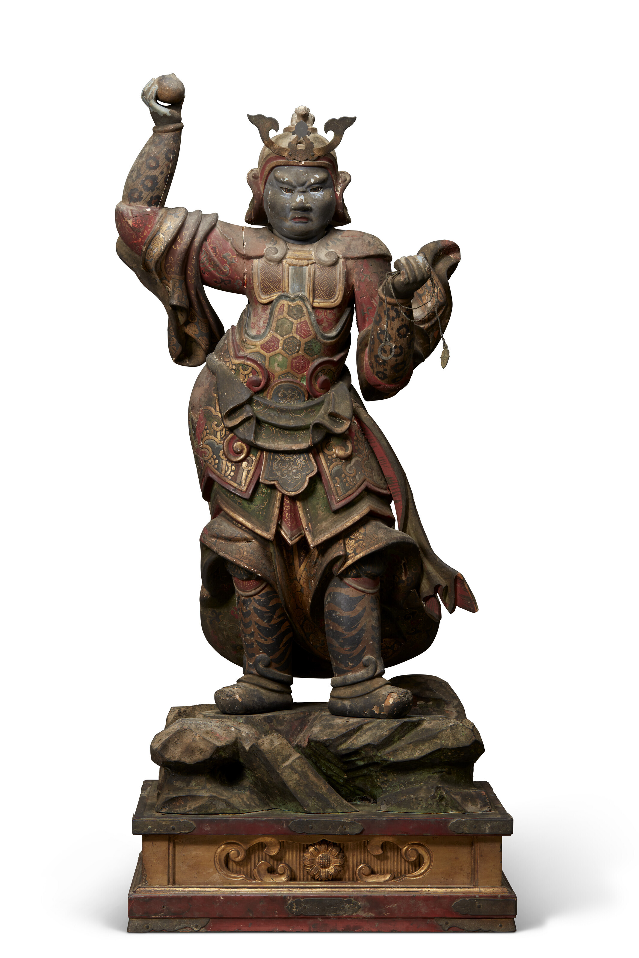 A WOOD SCULPTURE OF BISHAMONTEN (VAISRAVANA), JAPAN, EDO PERIOD (17TH ...