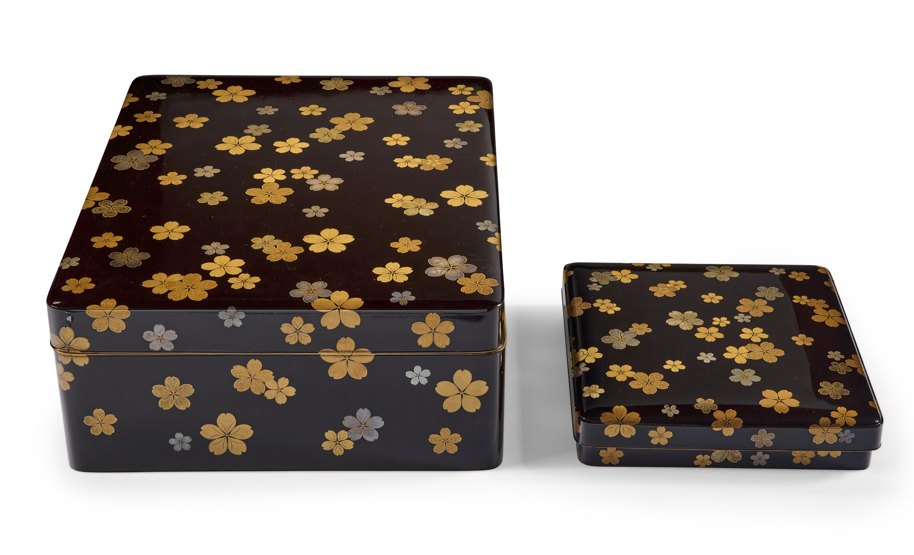 A SET OF LACQUER WRITING BOX (SUZURIBAKO) AND MATCHING STATIONERY BOX ...