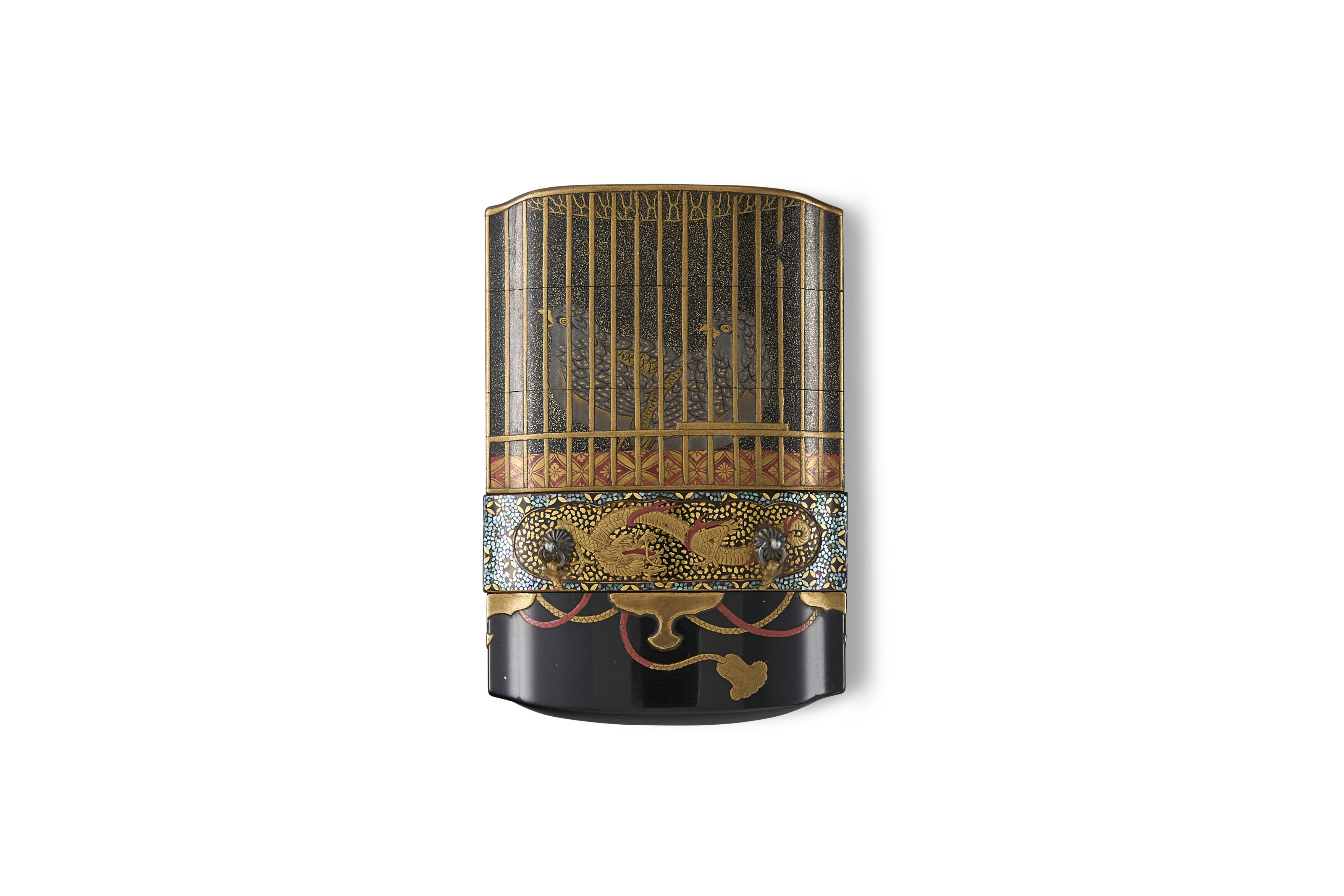 A FOUR-CASE LACQUER INRO WITH QUAILS IN CAGE, EDO PERIOD (LATE 18TH ...