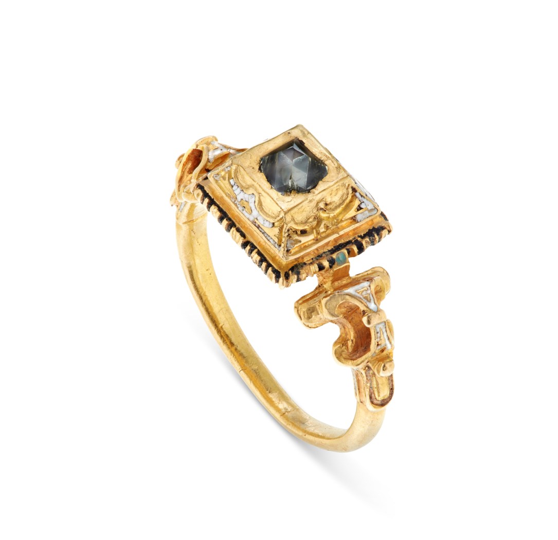 TUDOR DIAMOND AND ENAMEL GOLD RING | Christie's