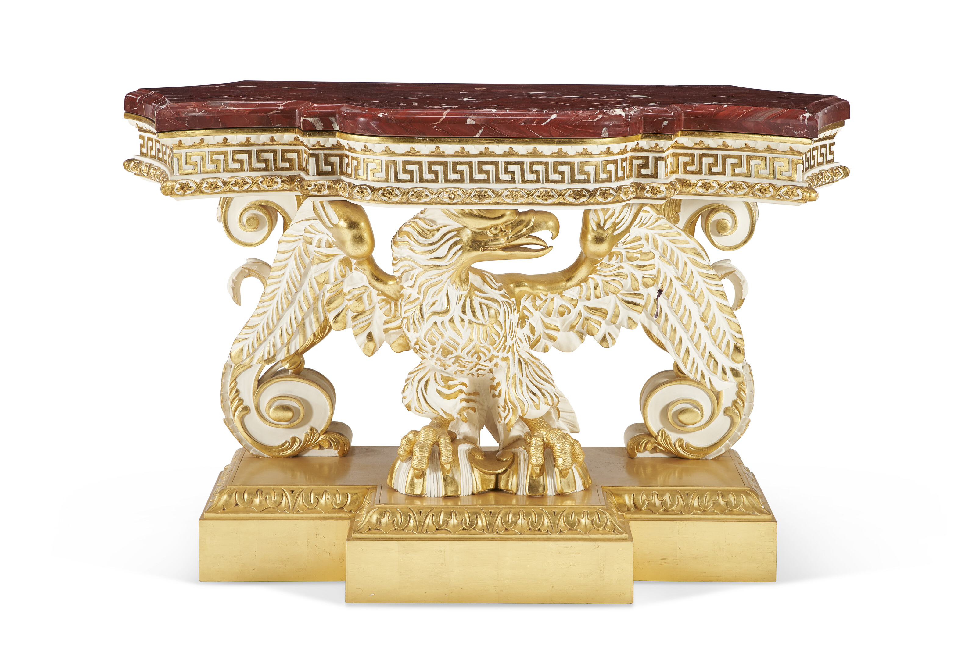 A GEORGE II STYLE WHITE-PAINTED AND PARCEL-GILT CONSOLE TABLE, MODERN ...