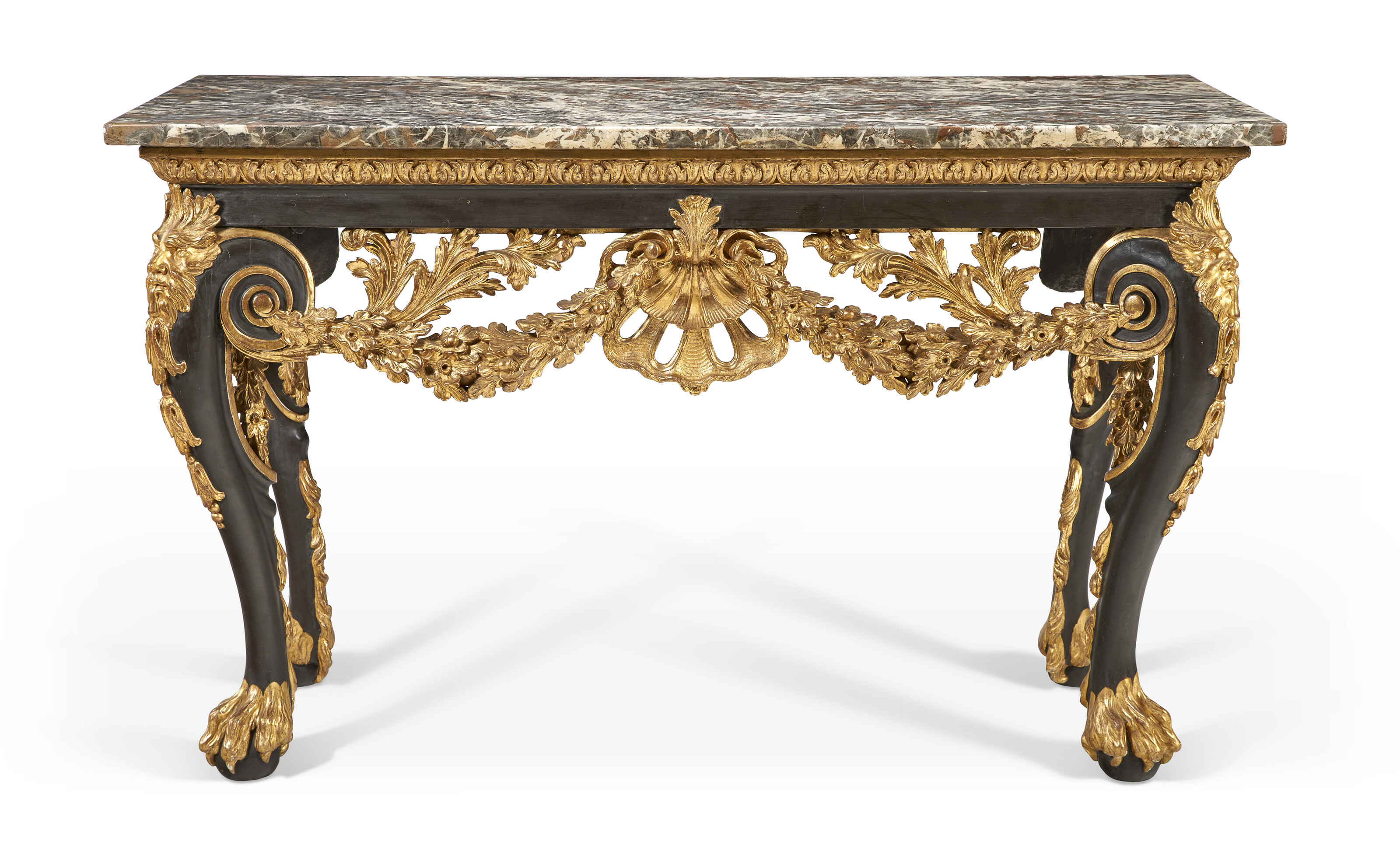 A GEORGE II BRONZED AND PARCEL-GILT PIER TABLE, IN THE MANNER OF ...