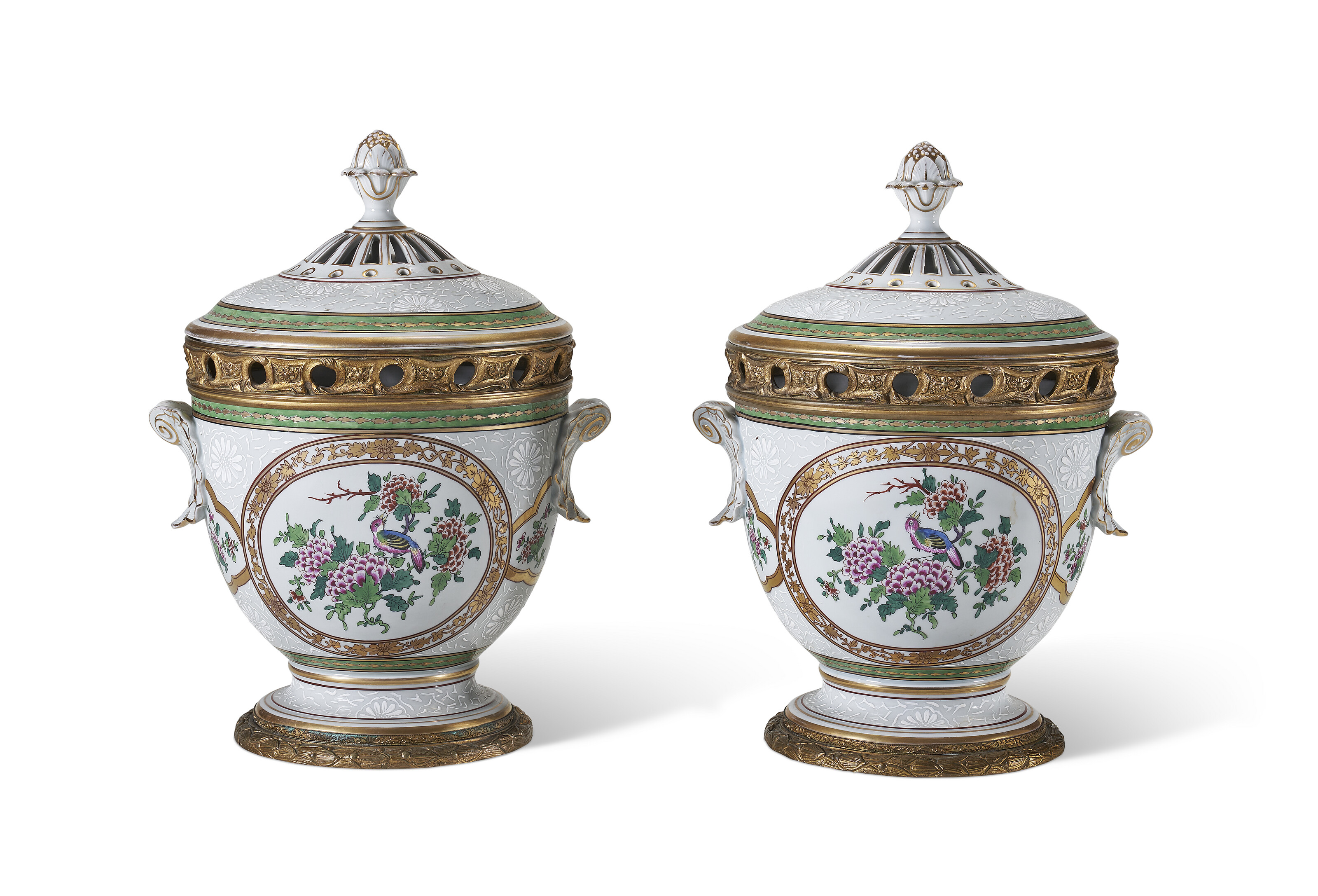 A PAIR OF ORMOLU-MOUNTED SAMSON PORCELAIN POTPOURRI VASES AND COVERS ...