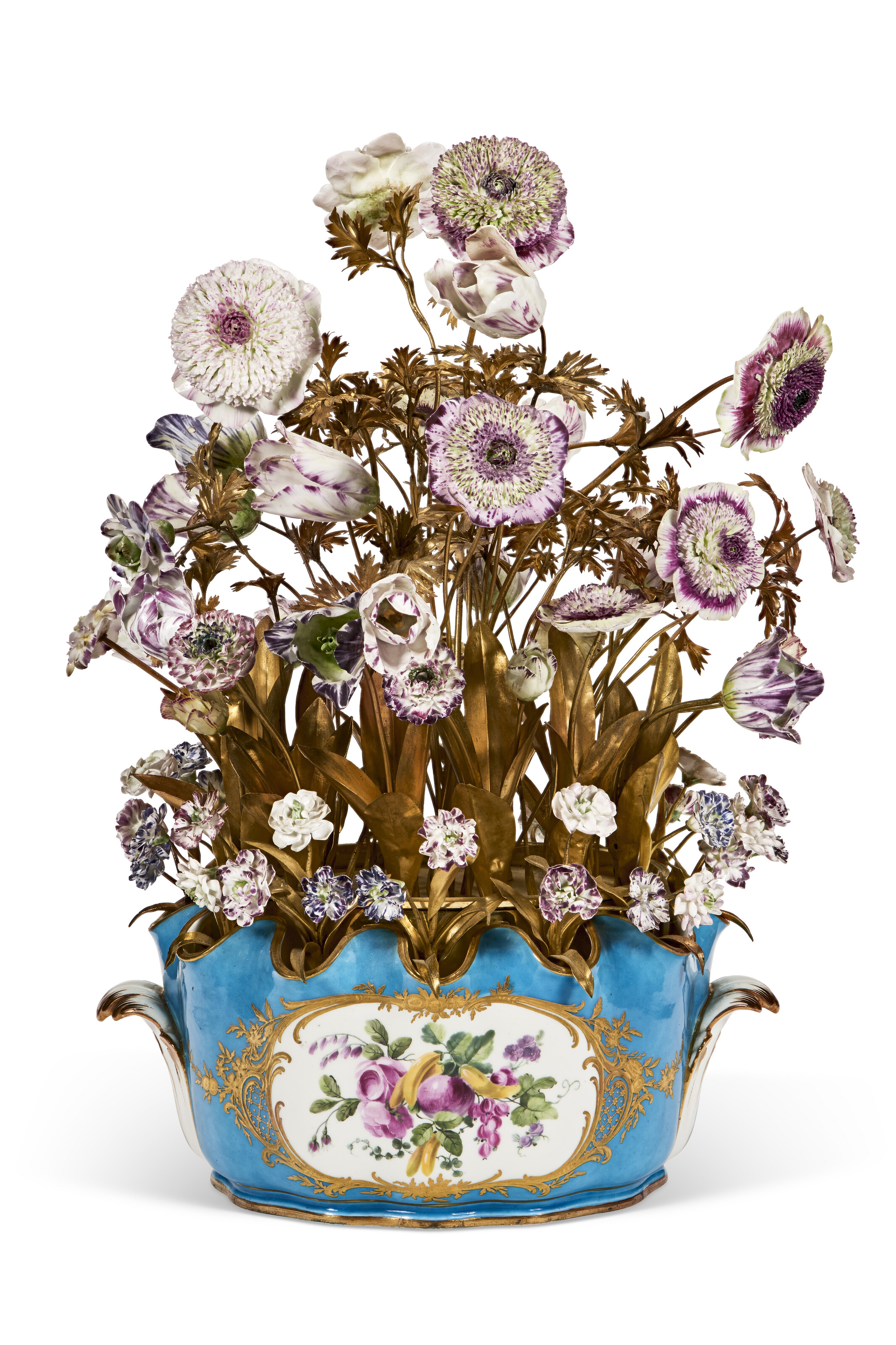 AN ORMOLU-MOUNTED SEVRES PORCELAIN 'BLEU CELESTE' MONTEITH FLORAL ...