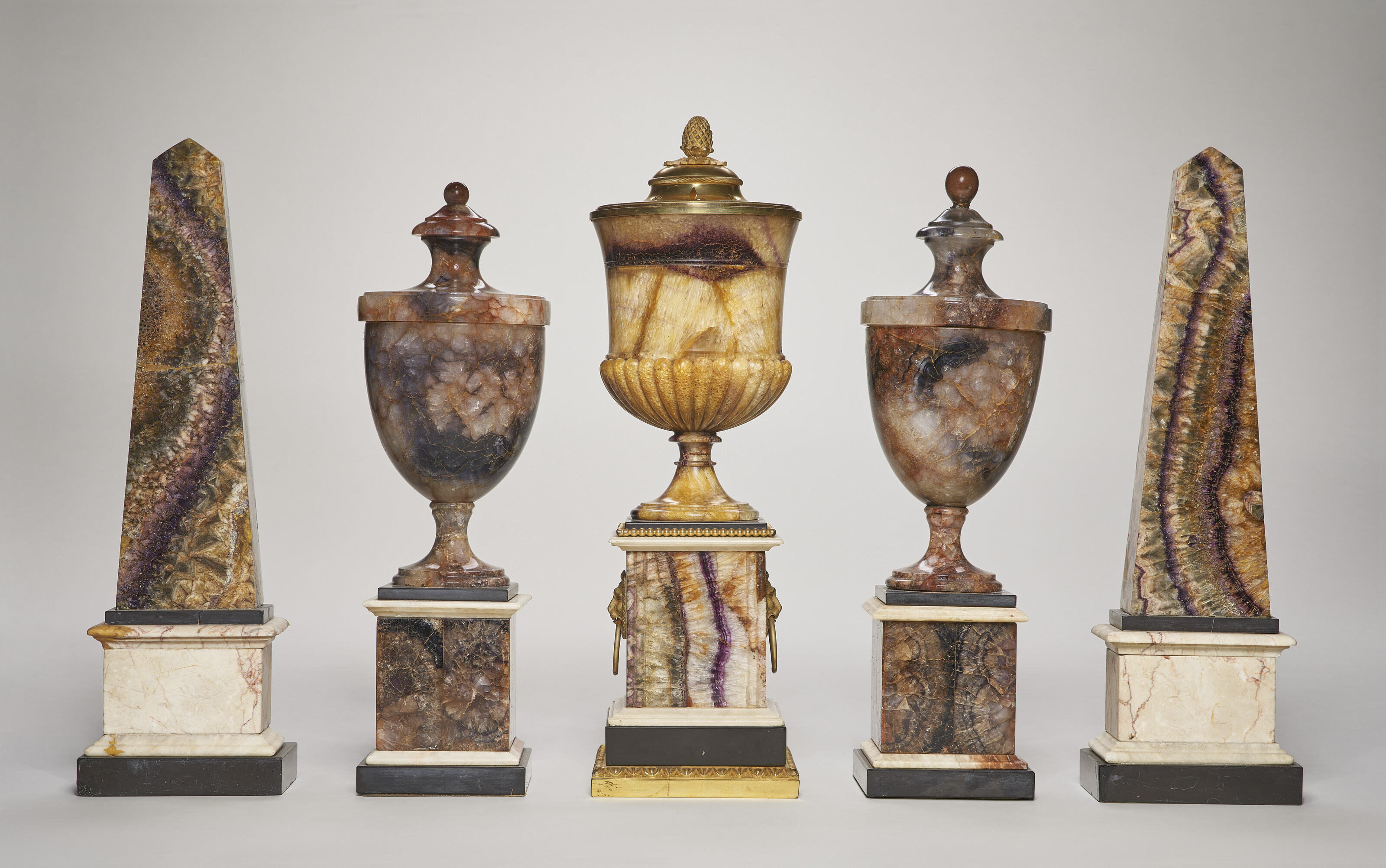 A LARGE ASSEMBLED FIVE-PIECE BLUE JOHN, ALABASTER, AND ASHFORD BLACK ...