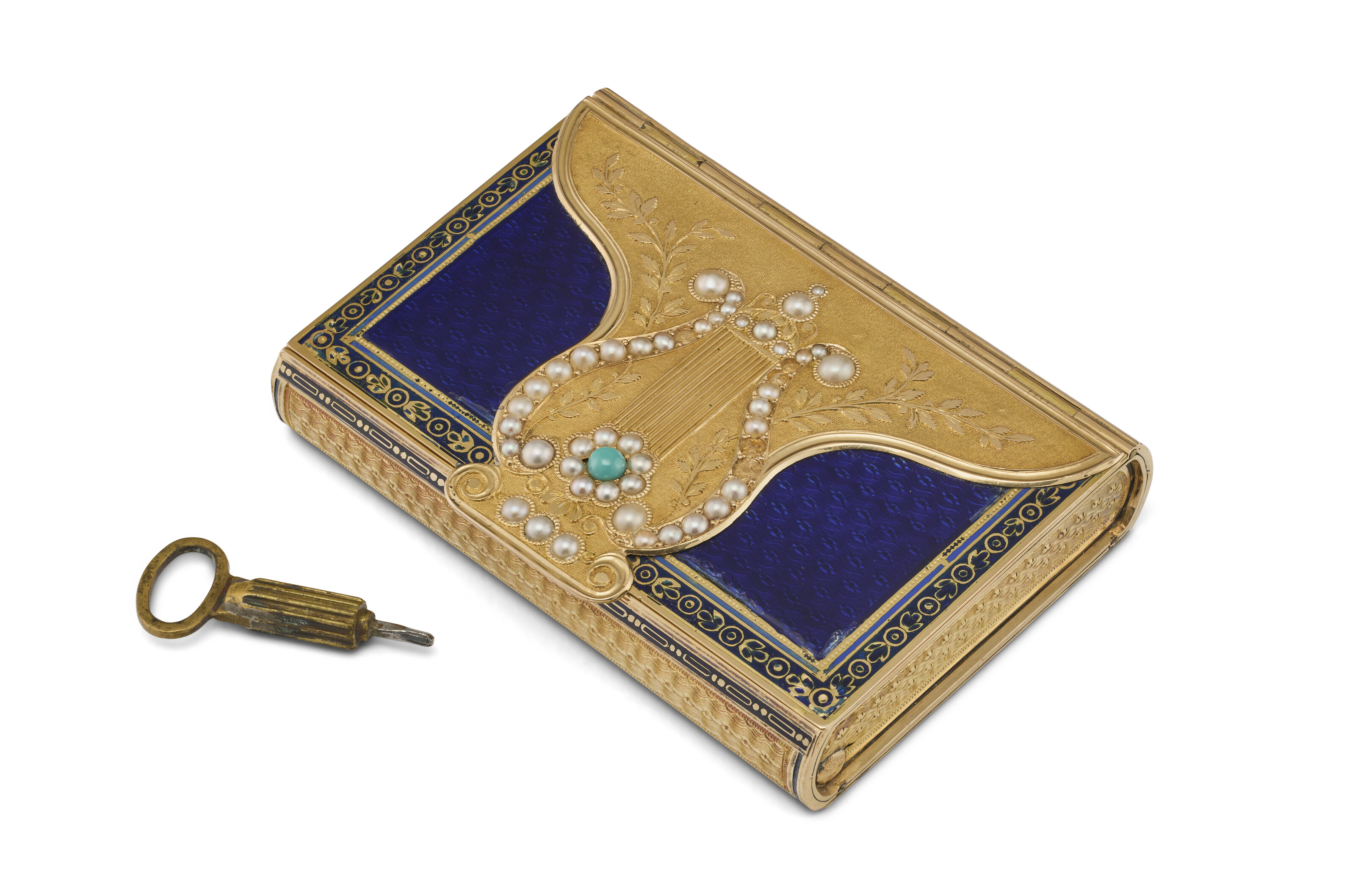 A SWISS JEWELED AND ENAMELED GOLD MUSICAL SNUFF-BOX, THE CASE BY JEAN ...