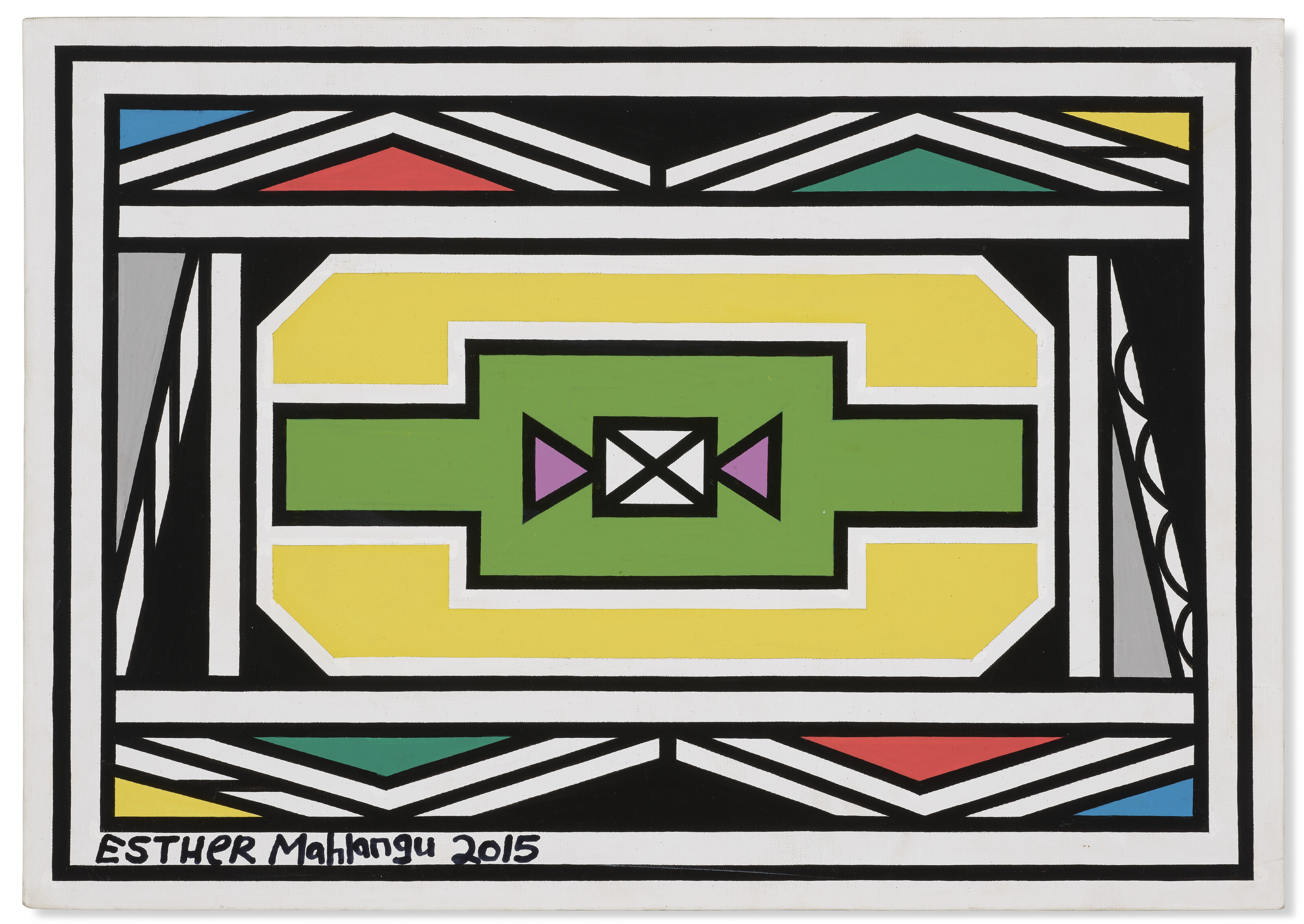 ESTHER MAHLANGU (b. 1935), NDEBELE MURAL ABSTRACT (UMGWALO) | Christie’s