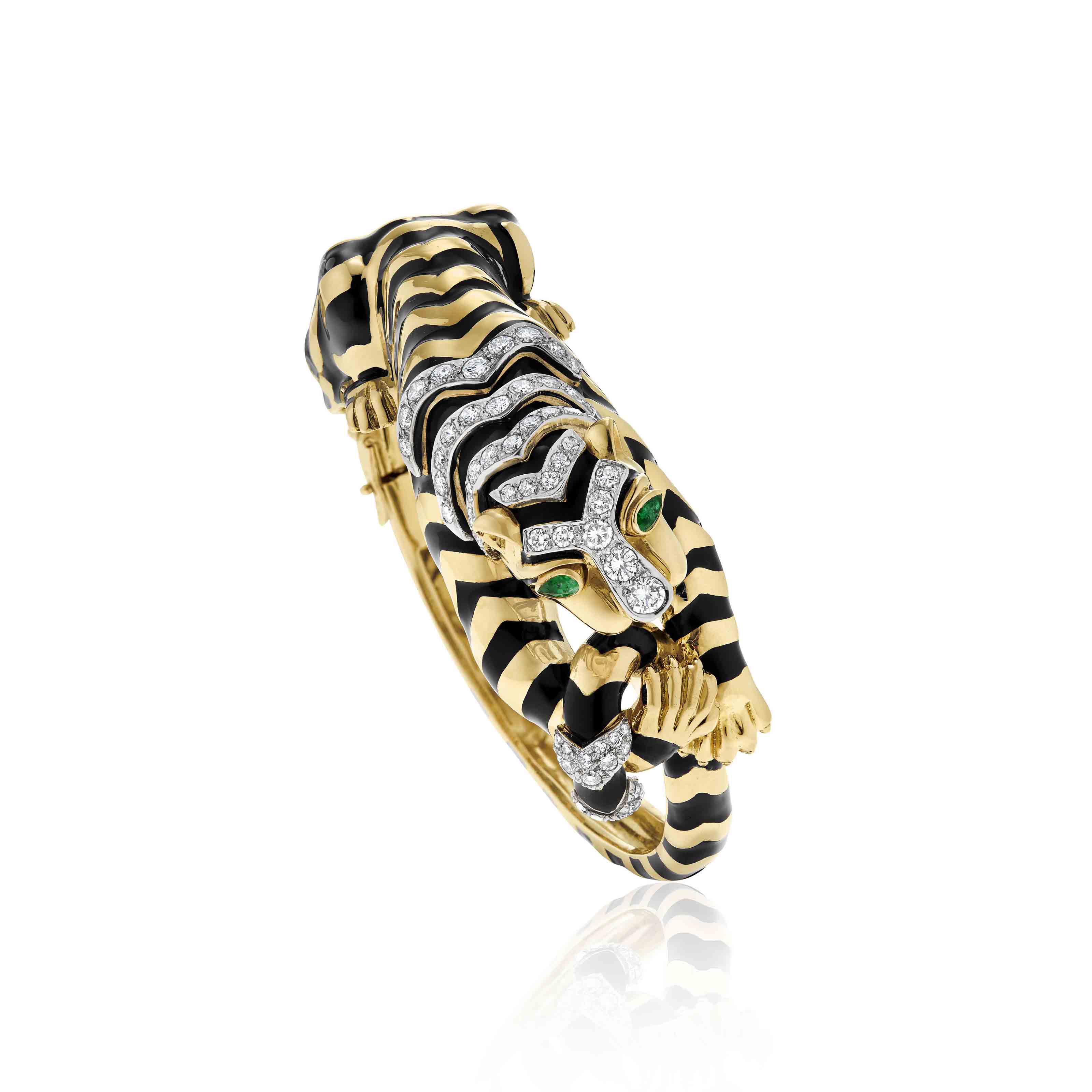 DAVID WEBB DIAMOND, EMERALD AND ENAMEL TIGER BRACELET, | Christie’s